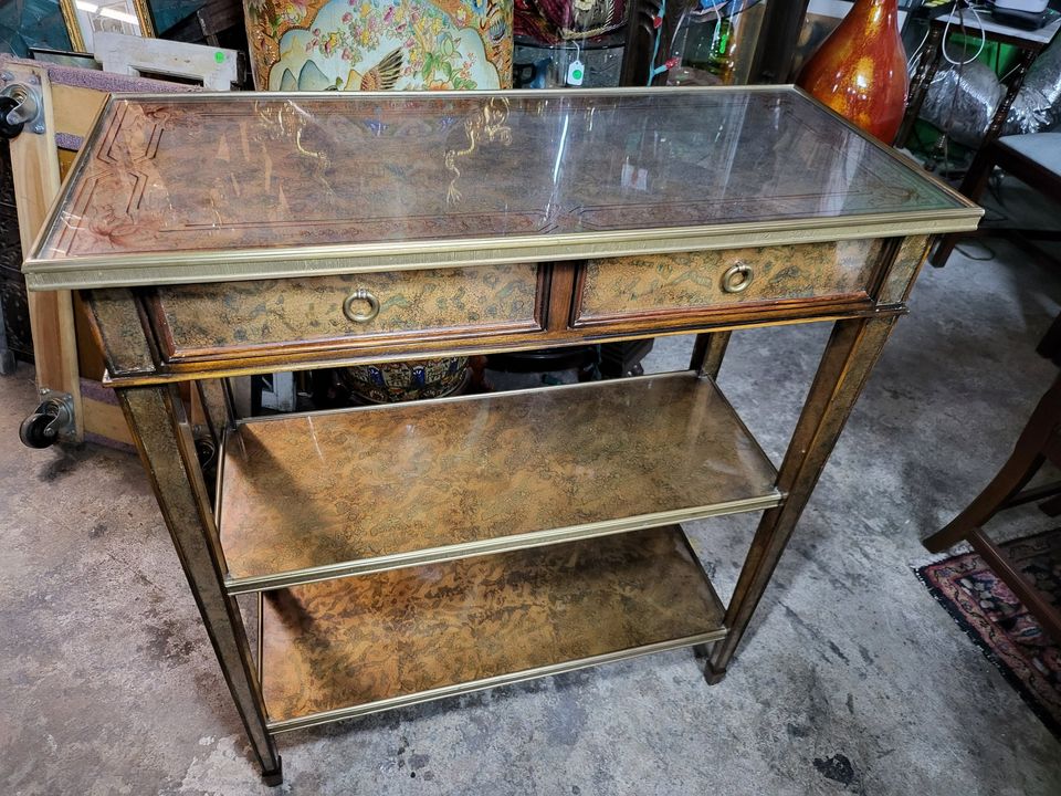 Theodore Alexander Small Server Table - Eglomise - w/ 2 Drawers - Long ...