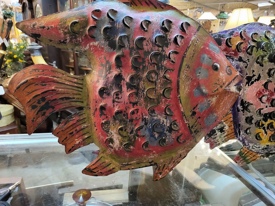 2 Large Metal Hanging Fish Candle Holders - Hand Crafted - Long Valley ...