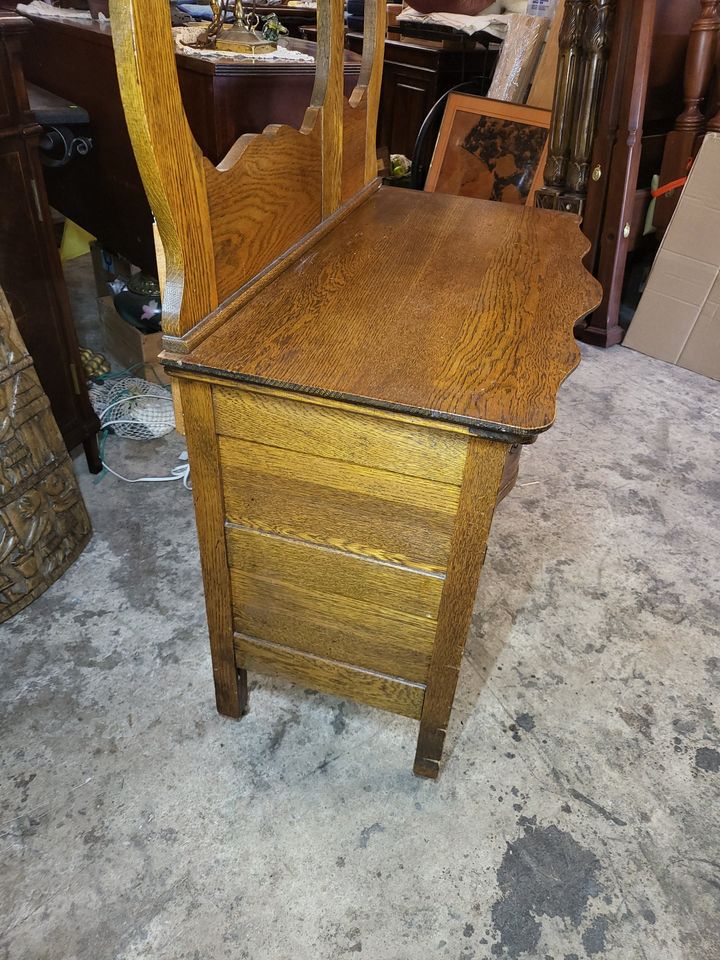 Antique Oak Wash Stand w/ Mirror plus Towel Bar - Long Valley Traders