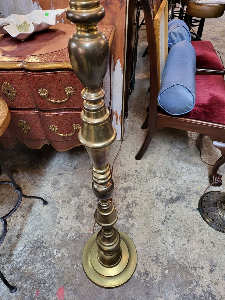 Vintage Tall Heavy Brass Floor Lamp w/ Hand Made Shell Shade - Long ...