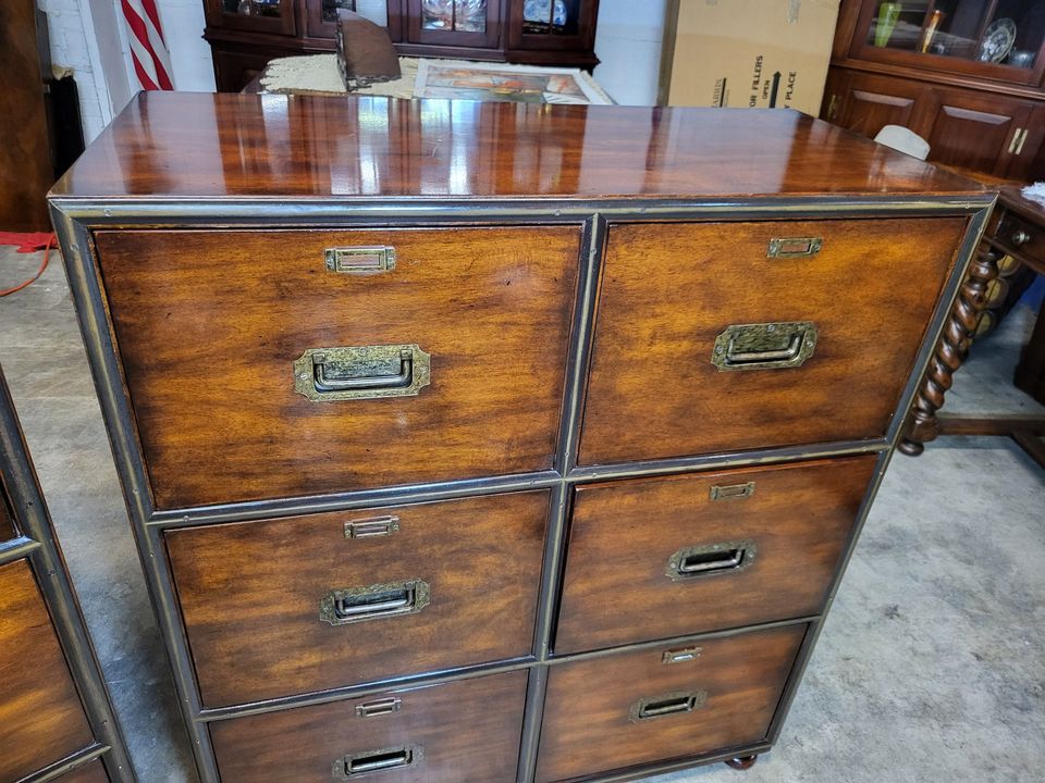 2 Theodore Alexander 6 Drawer File Cabinets - Mahogany with Bronze Trim ...