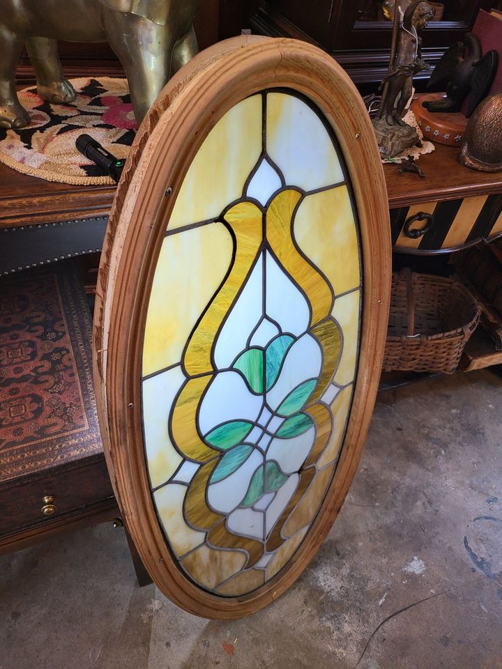Large Oval Stained Glass Window - Beautiful - Long Valley Traders
