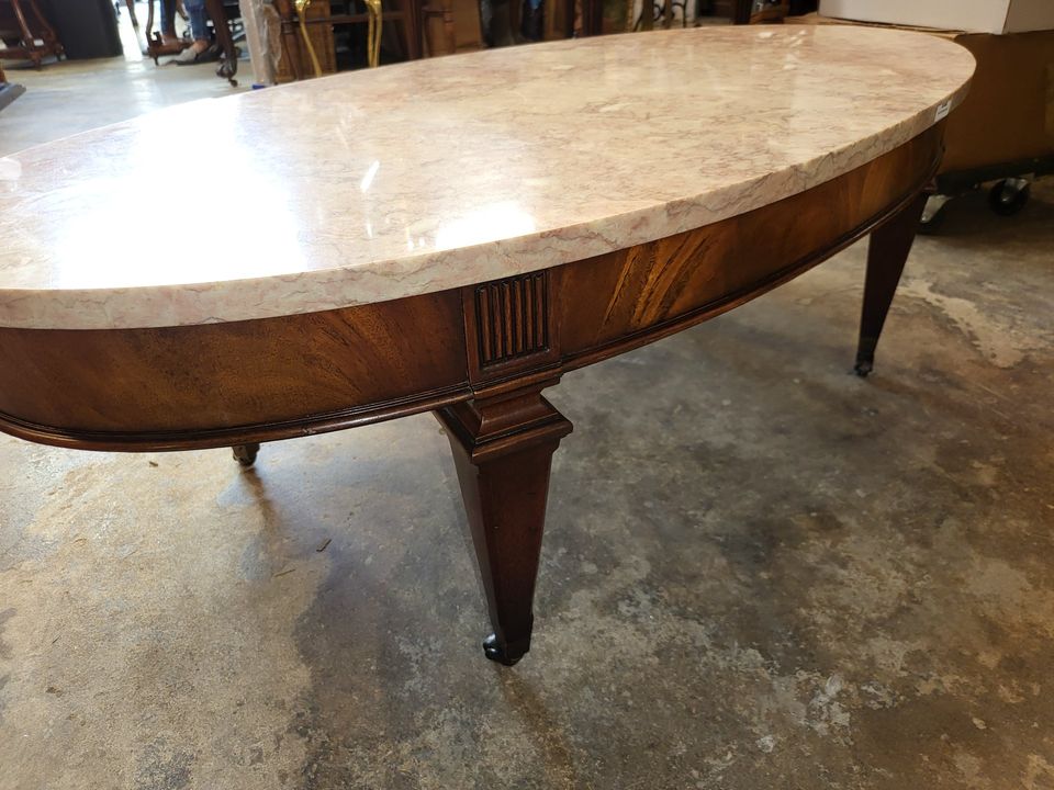 Antique Oval Marble Top Coffee Table with Mahogany Base - Long Valley ...