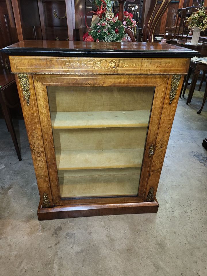 Antique Glass Front Display Cabinet w/ Inlay - Beautiful - Long Valley ...