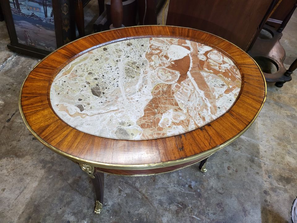 Antique Oval Coffee Table - Mahogany, Marble and Brass trim - Beautiful ...