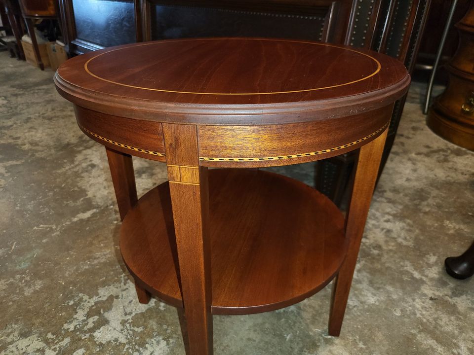 Small Antique Round Mahogany Side Table w/ Inlay - Long Valley Traders