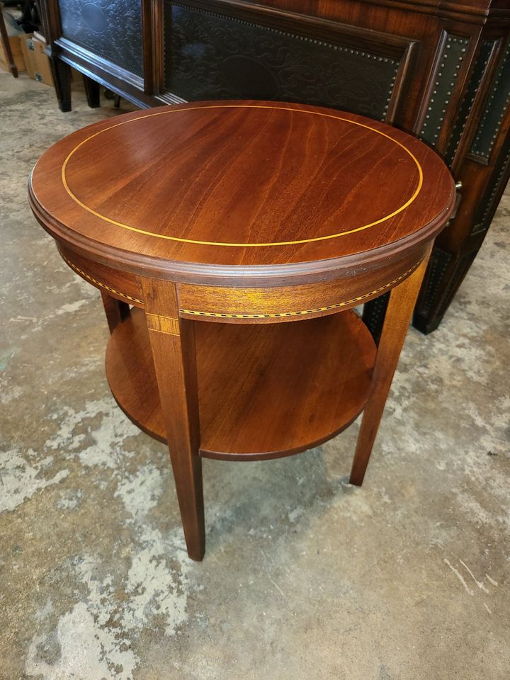 Small Antique Round Mahogany Side Table w/ Inlay - Long Valley Traders