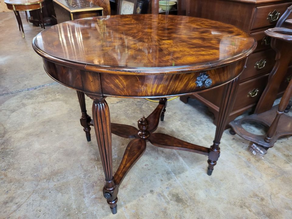Theodore Alexander Flame Mahogany Large Round Center Table - 2 Drawers ...