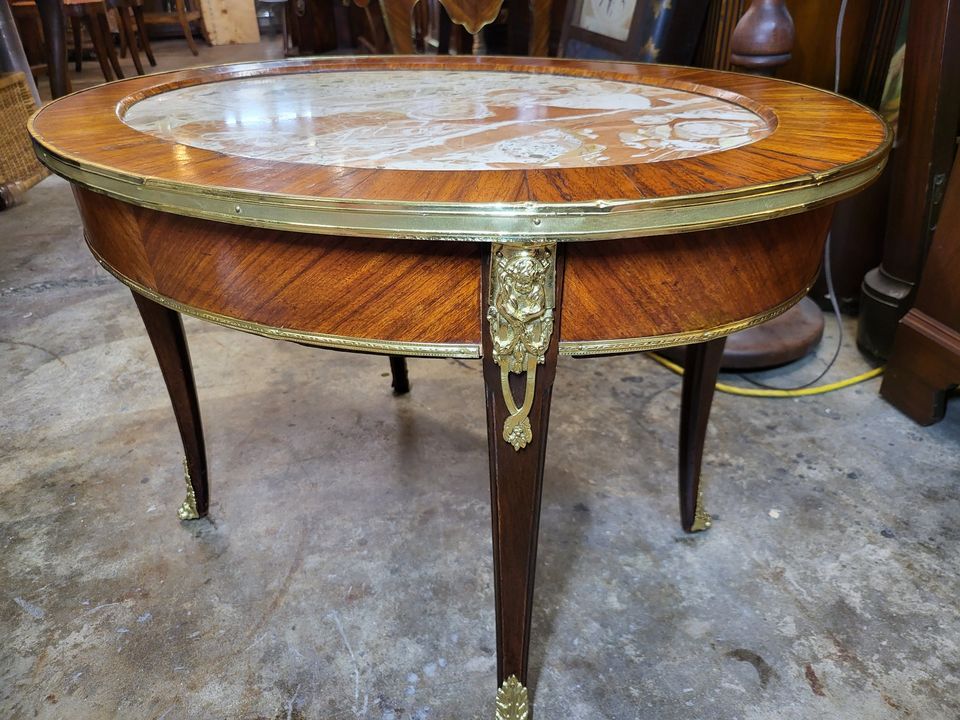 Antique Oval Coffee Table - Mahogany, Marble and Brass trim - Beautiful ...