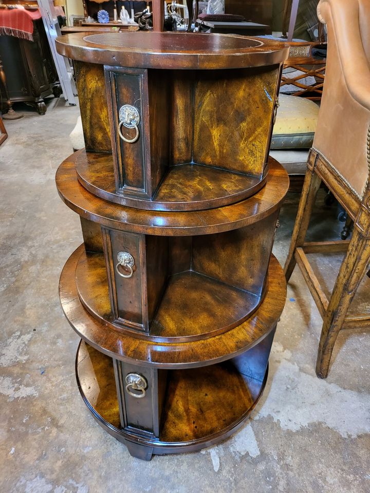 Maitland Smith style Rotating Round Bookcase - 3 levels - Mahogany w ...