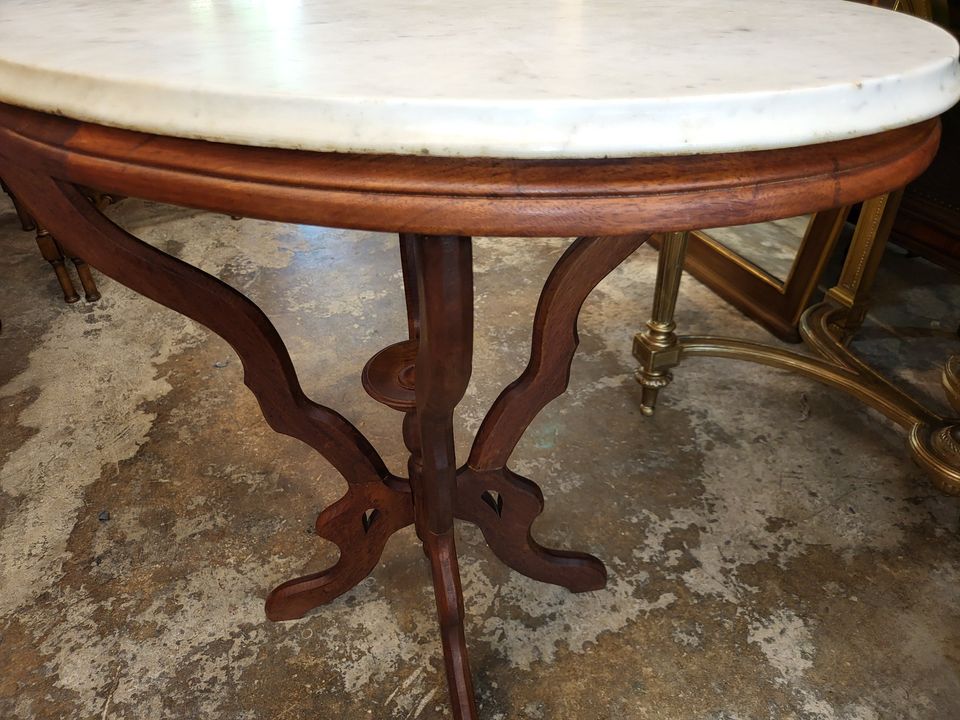 Antique Victorian Marble Top Oval Side Table - Walnut Base - Nice ...