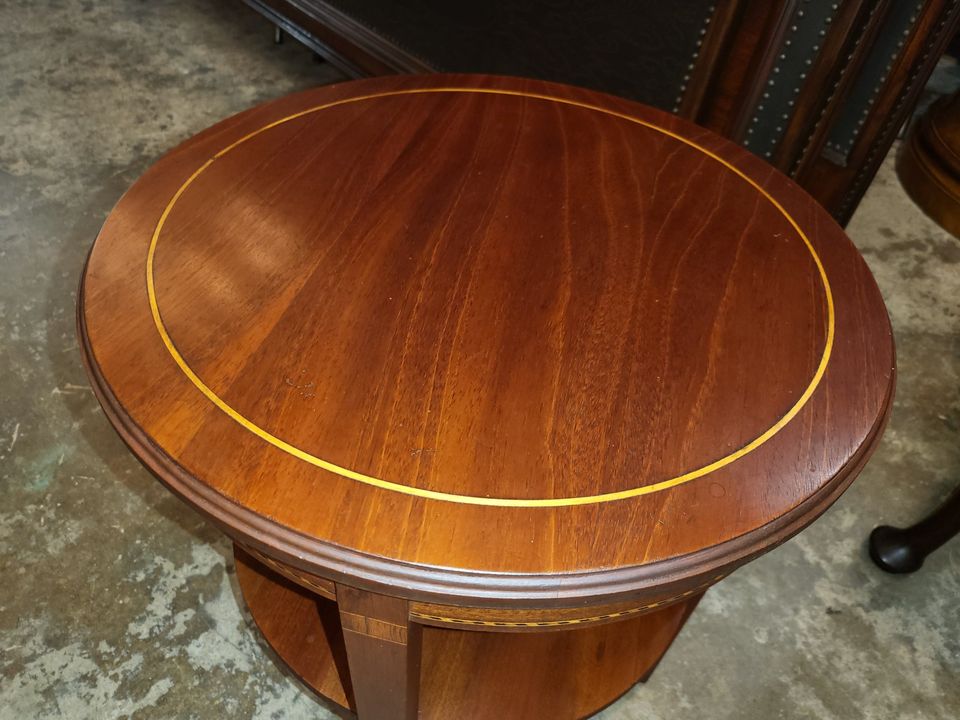 Small Antique Round Mahogany Side Table w/ Inlay - Long Valley Traders
