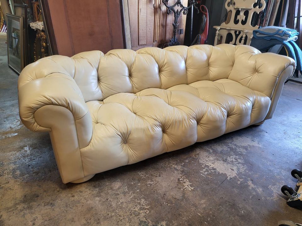Hancock and Moore High Quality Leather Sofa Couch - Tufted - Off White ...
