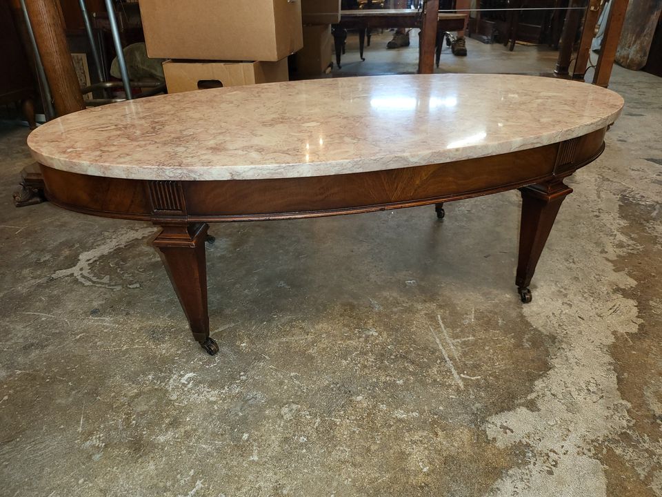 Antique Oval Marble Top Coffee Table with Mahogany Base - Long Valley ...