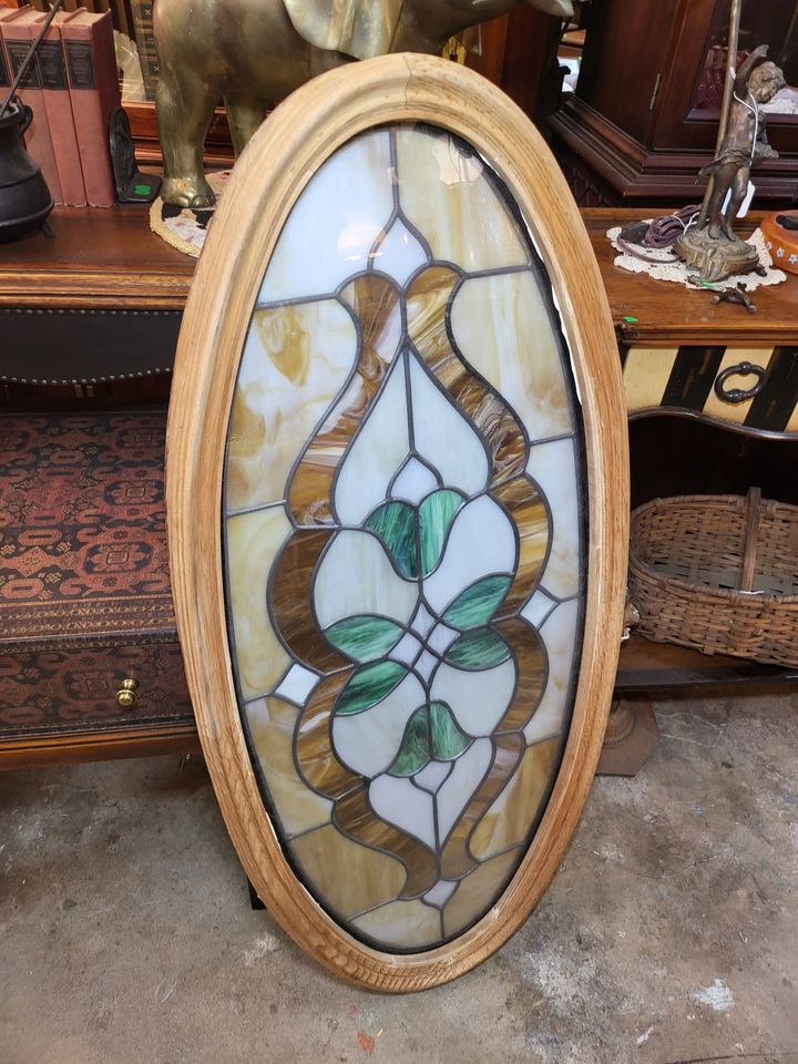 Large Oval Stained Glass Window - Beautiful - Long Valley Traders