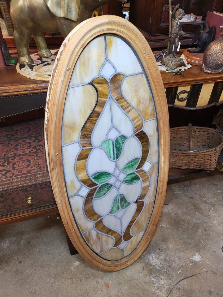 Large Oval Stained Glass Window - Beautiful - Long Valley Traders
