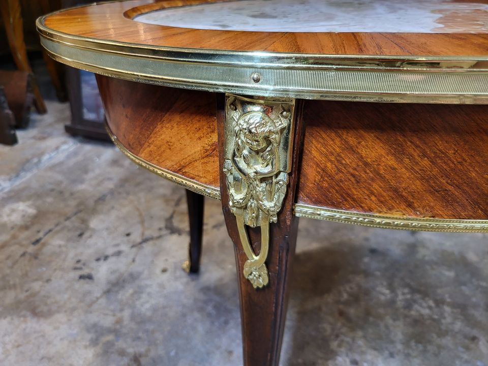 Antique Oval Coffee Table - Mahogany, Marble and Brass trim - Beautiful ...