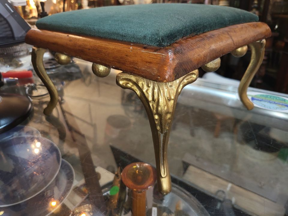 Antique Small Foot Stool - Brass Legs - Beautiful - Long Valley Traders