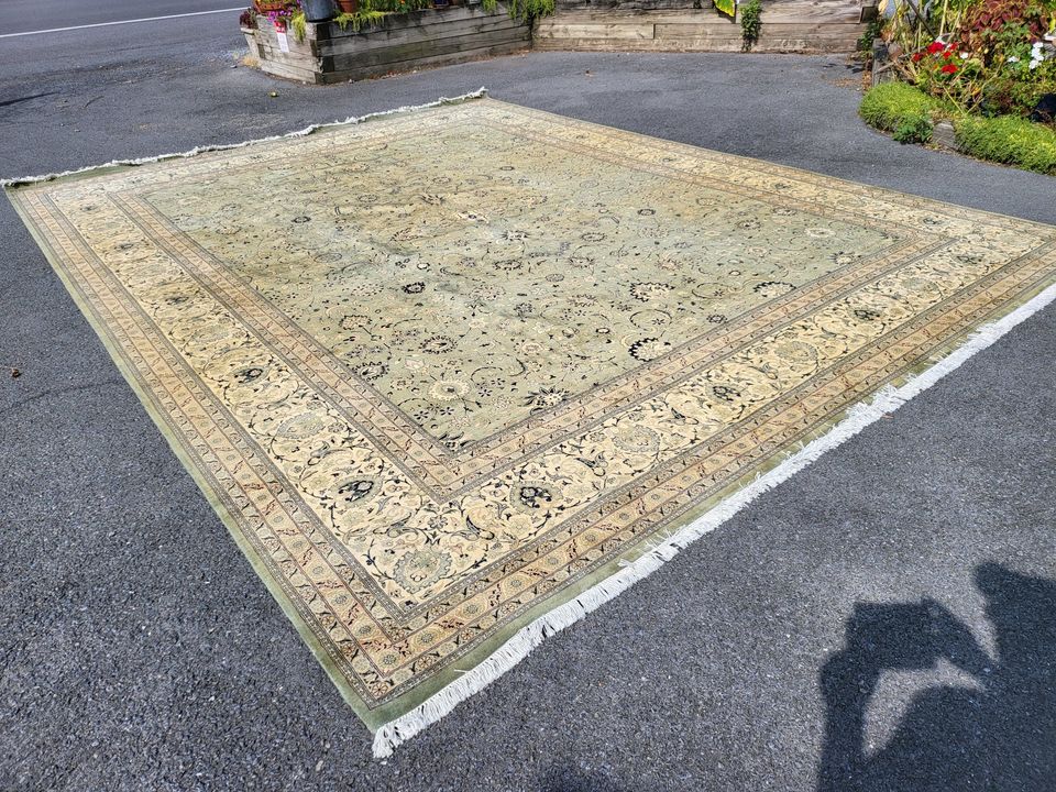Large Wool Area Rug - High Quality - 16 x 12 - Greens and Tan - Long ...