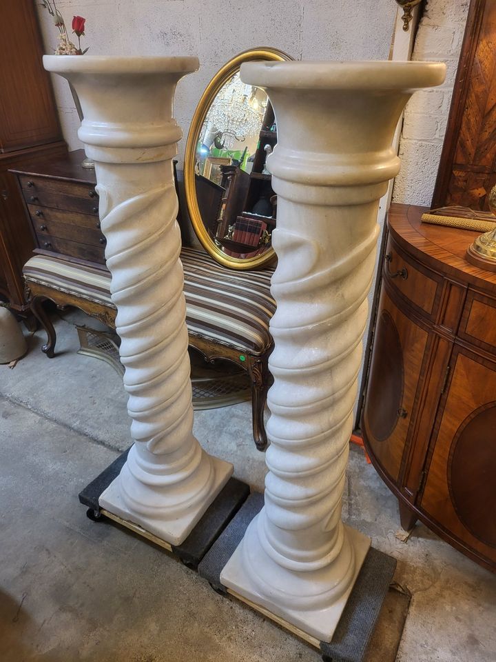 2 Tall Carved Marble Plant Stands - Vintage - Solid and Well Made ...
