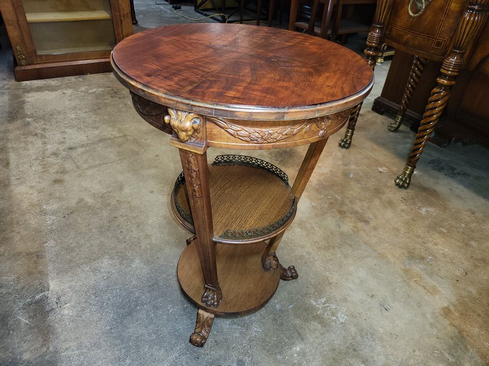 Antique Small Walnut Round Side Table w/ Beautiful Carved Details ...