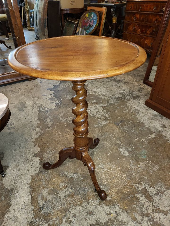 Antique Victorian Walnut Candle Stand Side Table w/ Barley Twist base ...