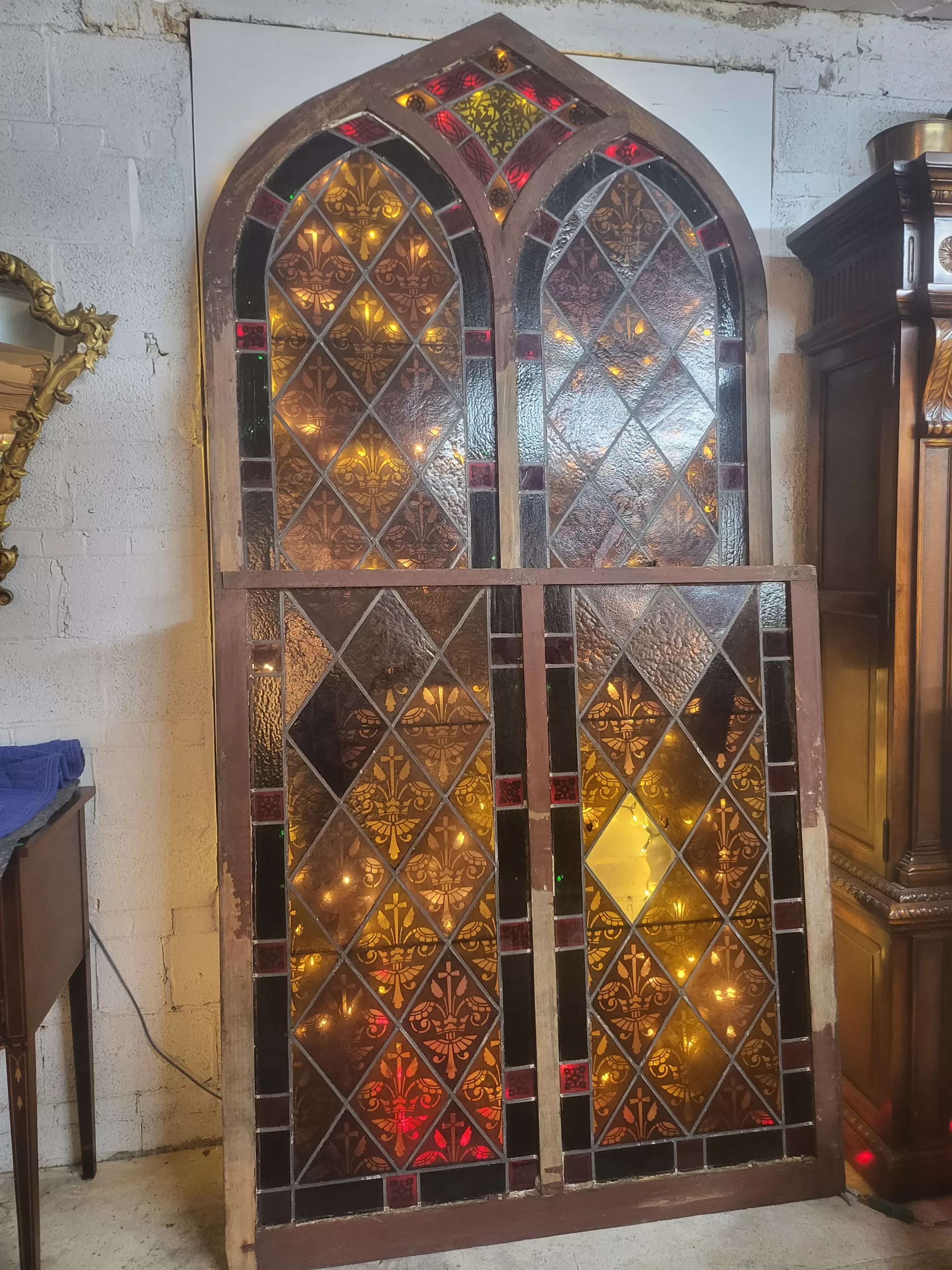 Large Antique 2-part Stained Glass Windows - Long Valley Traders