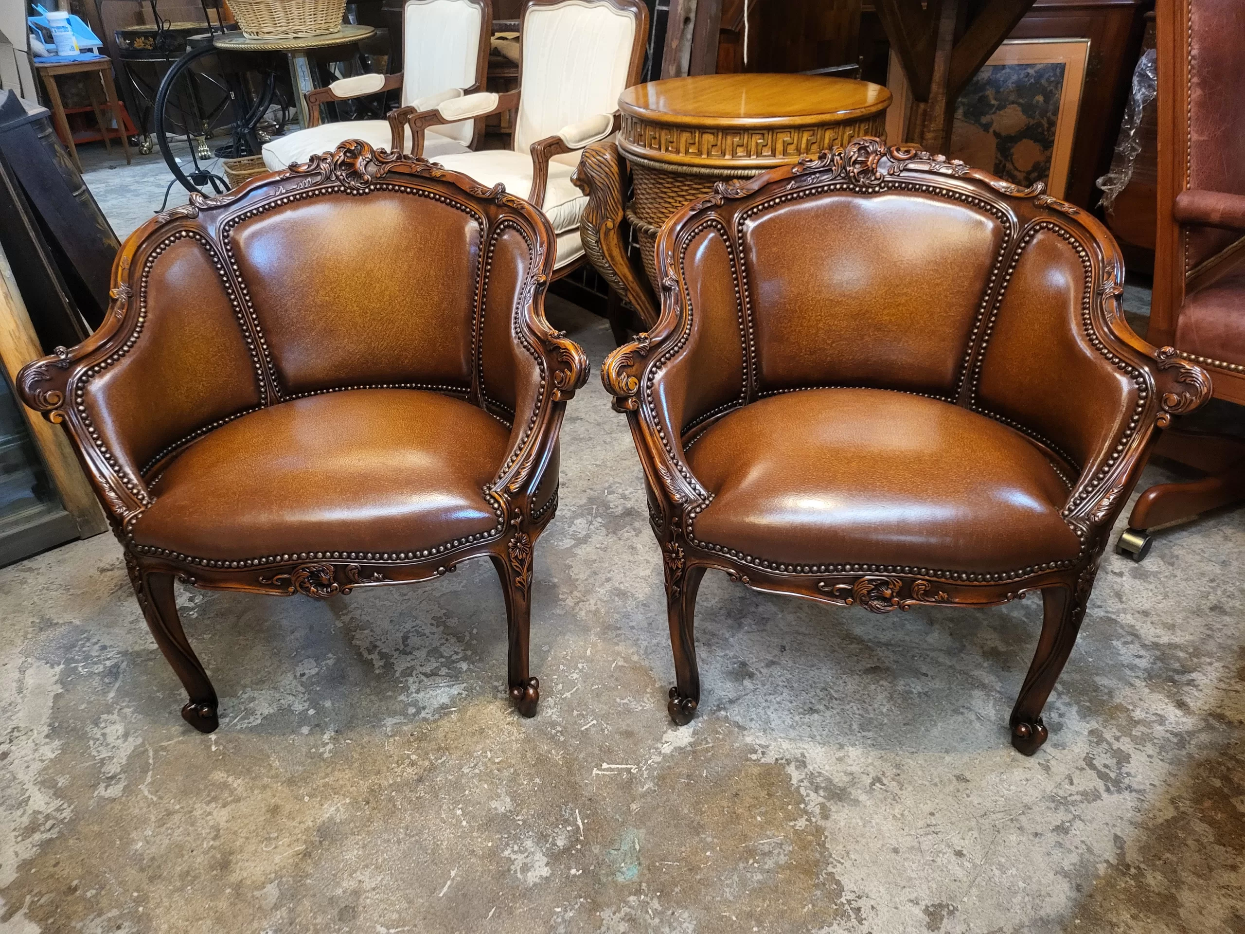2 Theodore Alexander Mahogany / Leather Chairs - Long Valley Traders