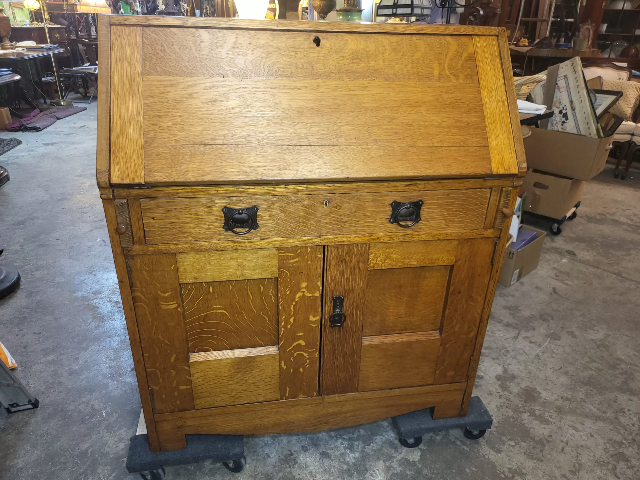 Antique Quarter Sawn Oak / Tiger Oak Slant Front Desk - Long Valley Traders