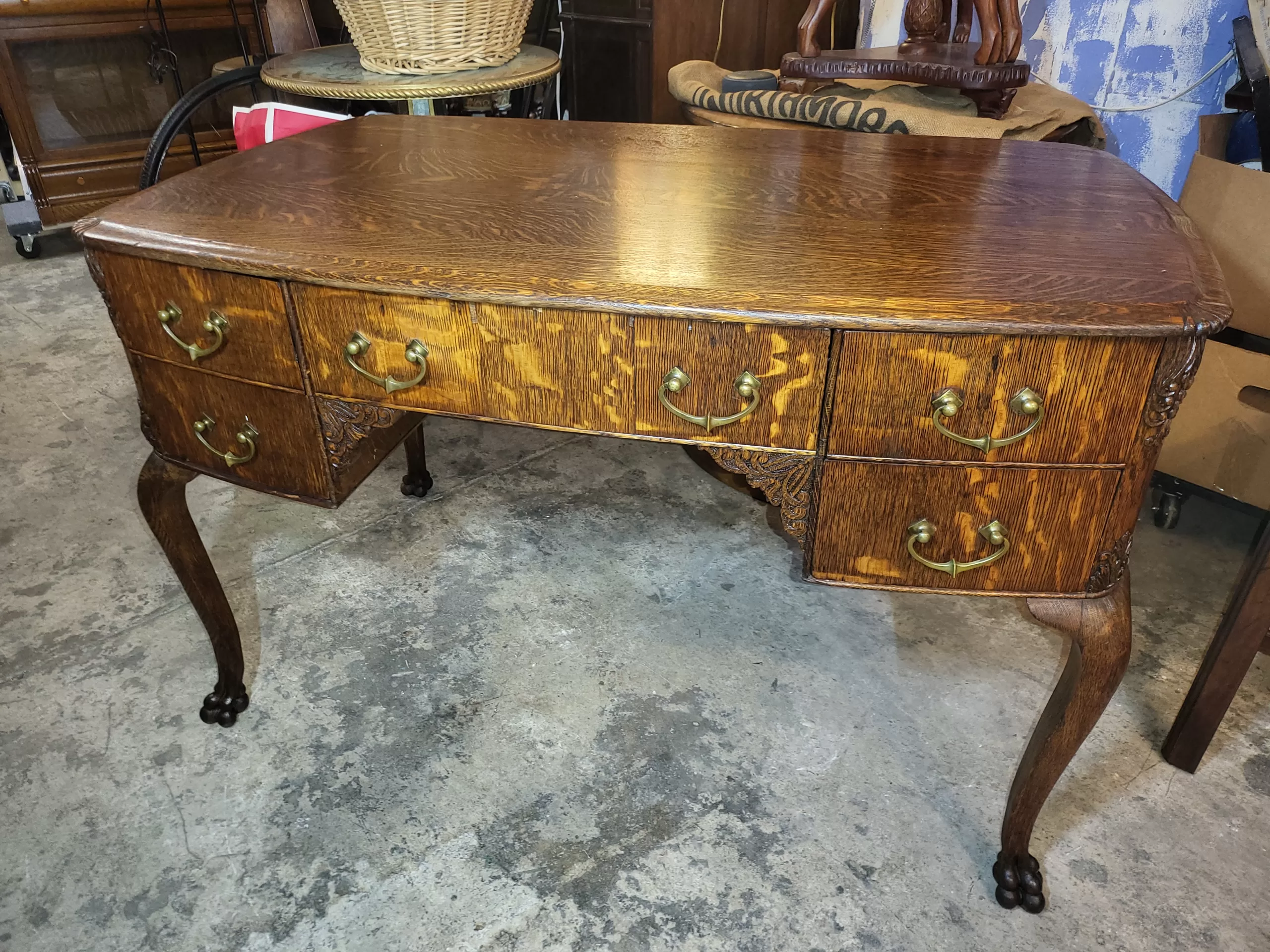 Antique Tiger Oak Desk - Long Valley Traders