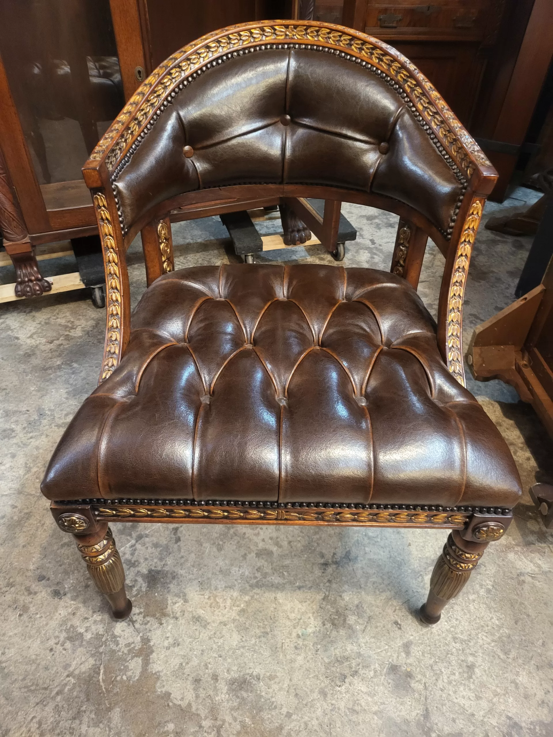 Theodore Alexander Mahogany / Leather Tufted Chair - Long Valley Traders