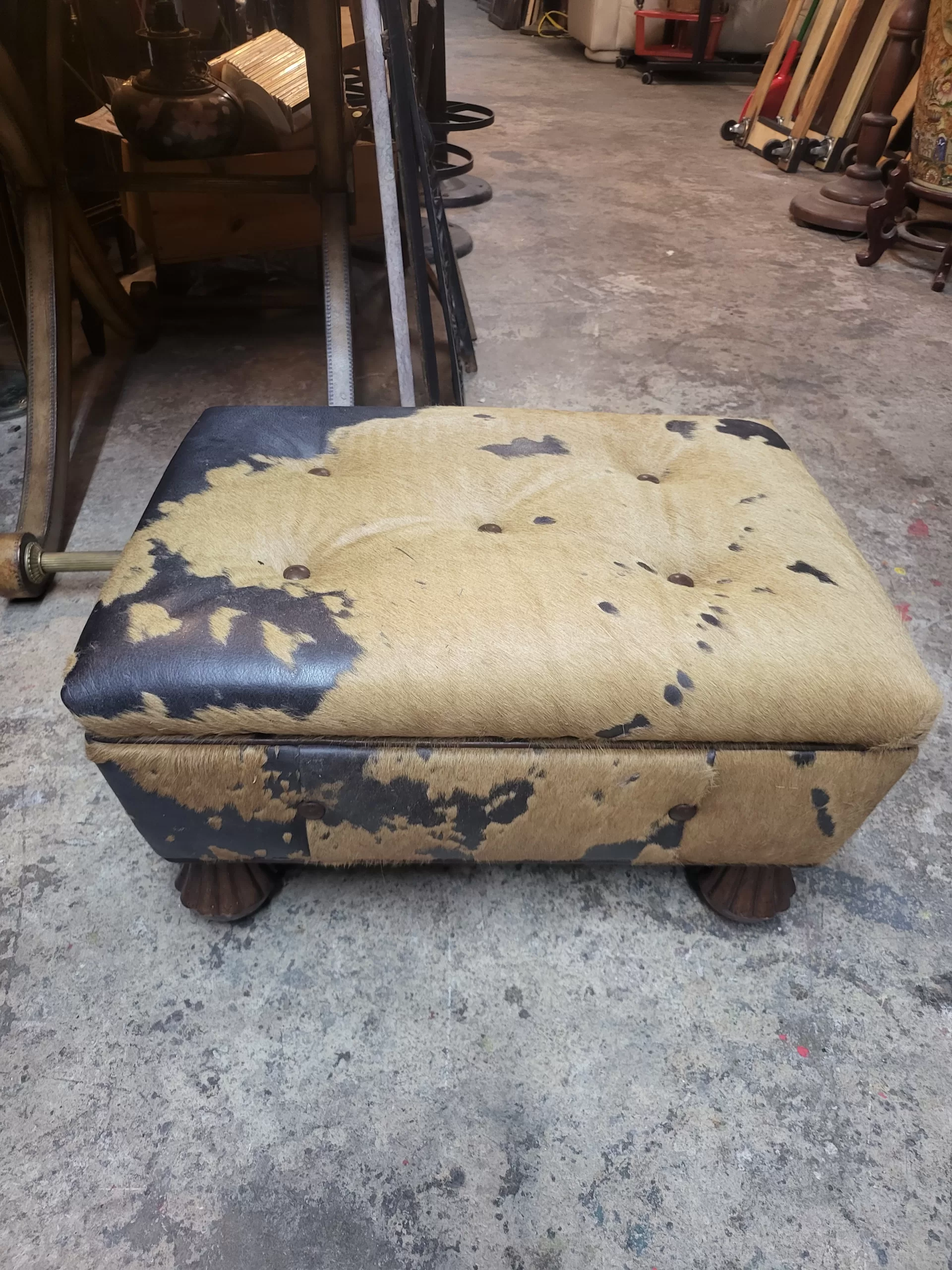 Unique Cedar / Cowhide Footstool - Long Valley Traders