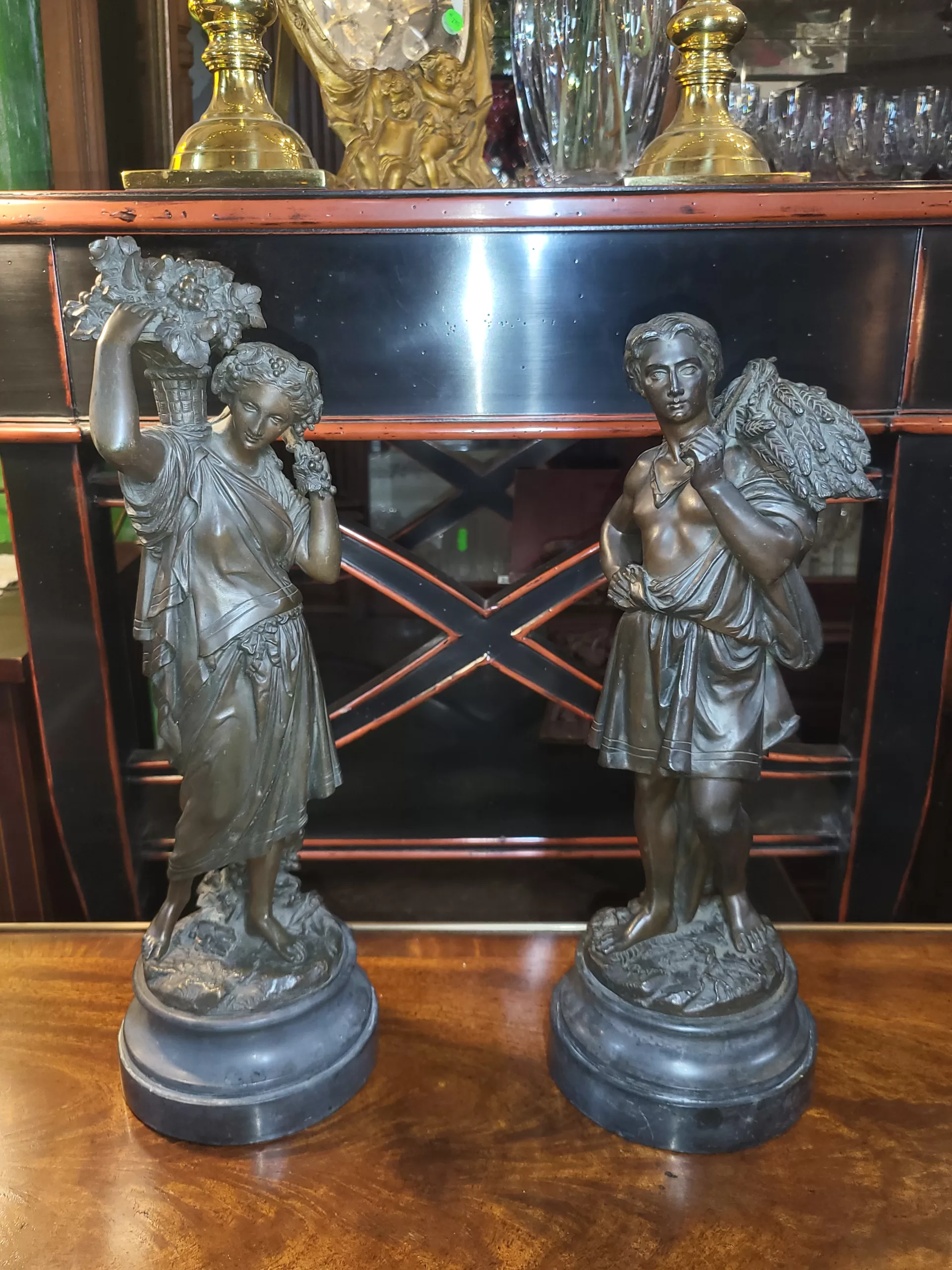 2 Antique Heavy Bronze / Marble Emile Boyer Sculptures - Long Valley ...