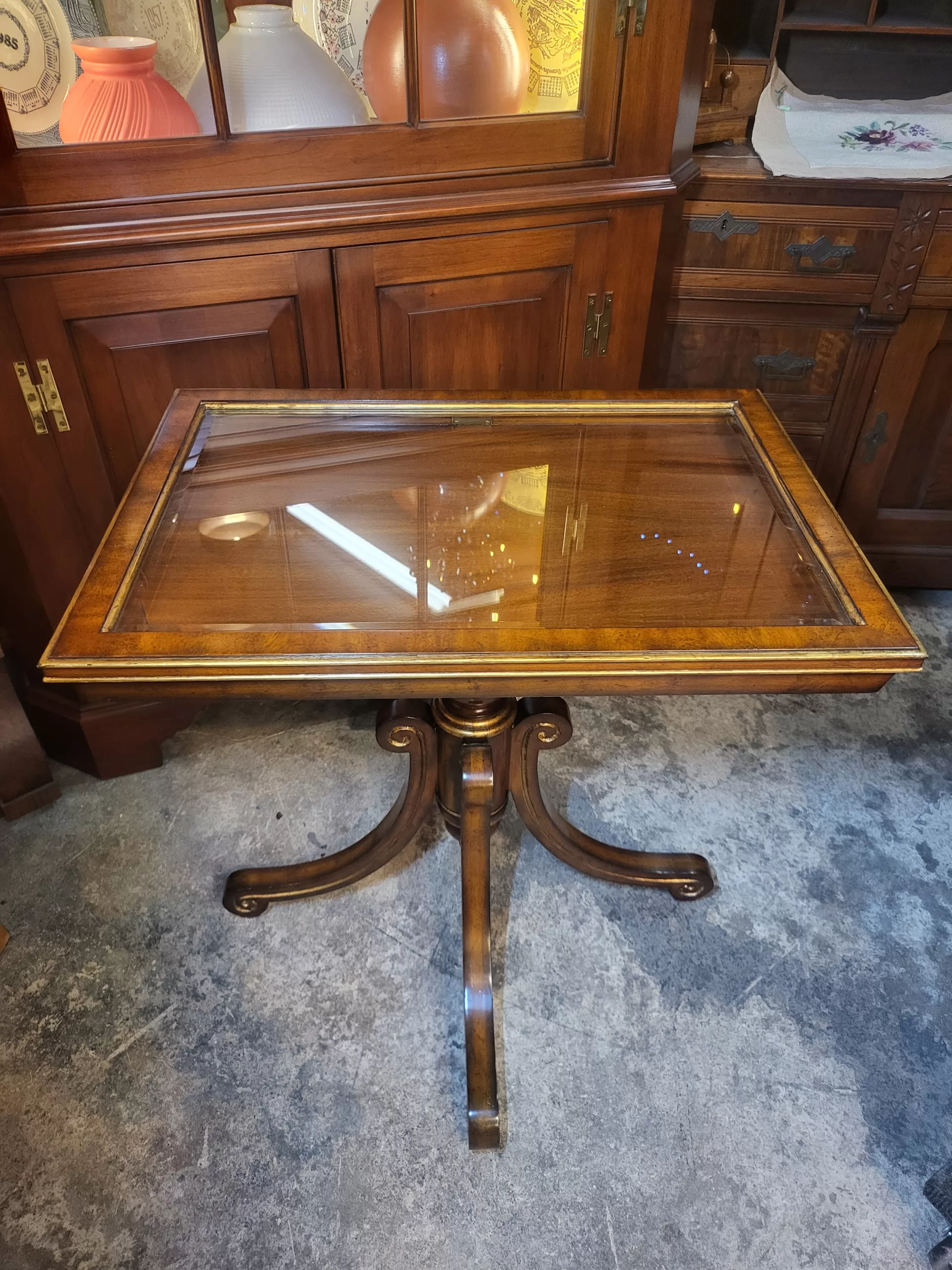 Maitland Smith Mahogany Side Table / Display Case - Long Valley Traders