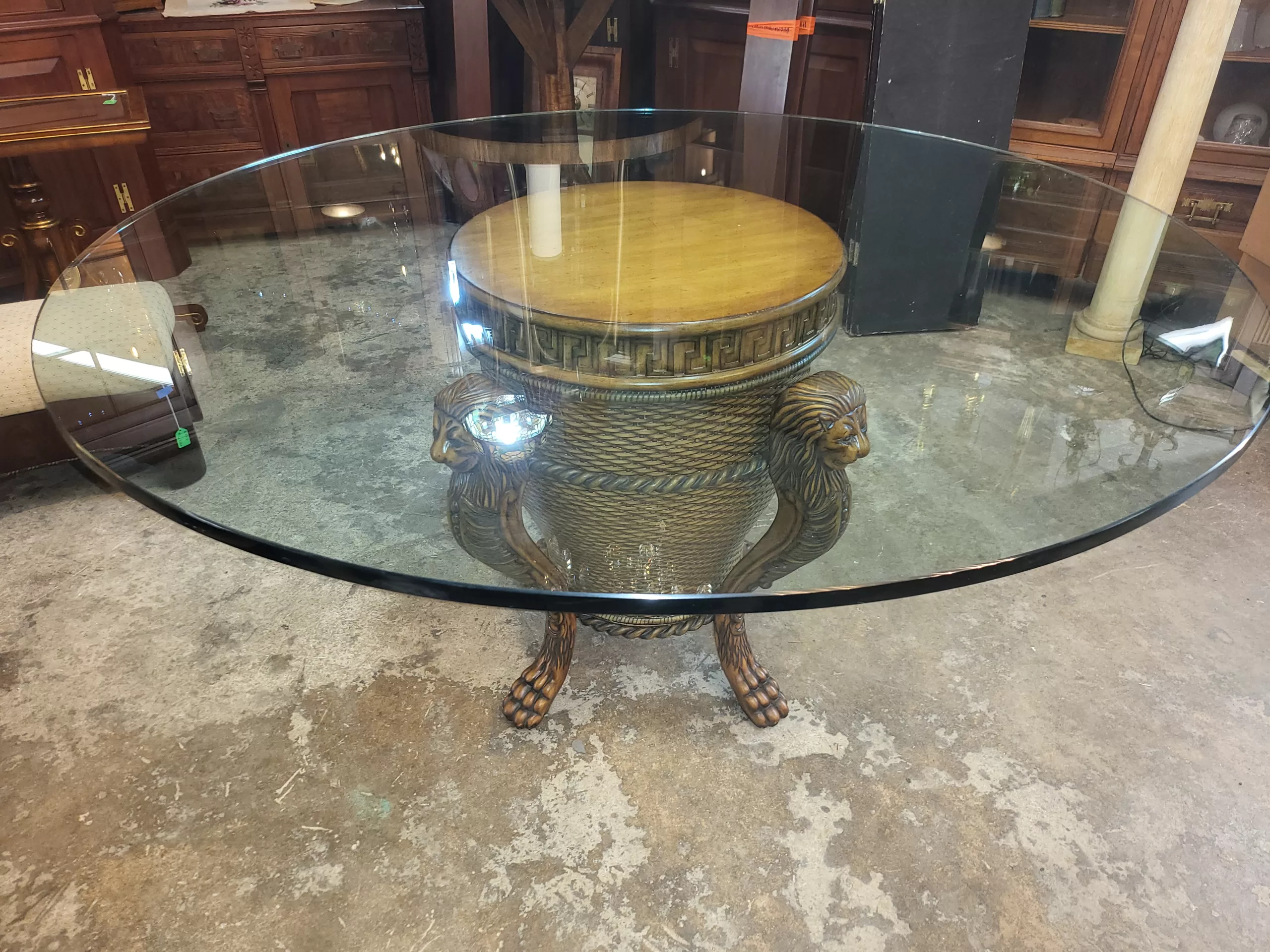 Maitland Smith Carved Lions Wood Table / Glass Top - Long Valley Traders