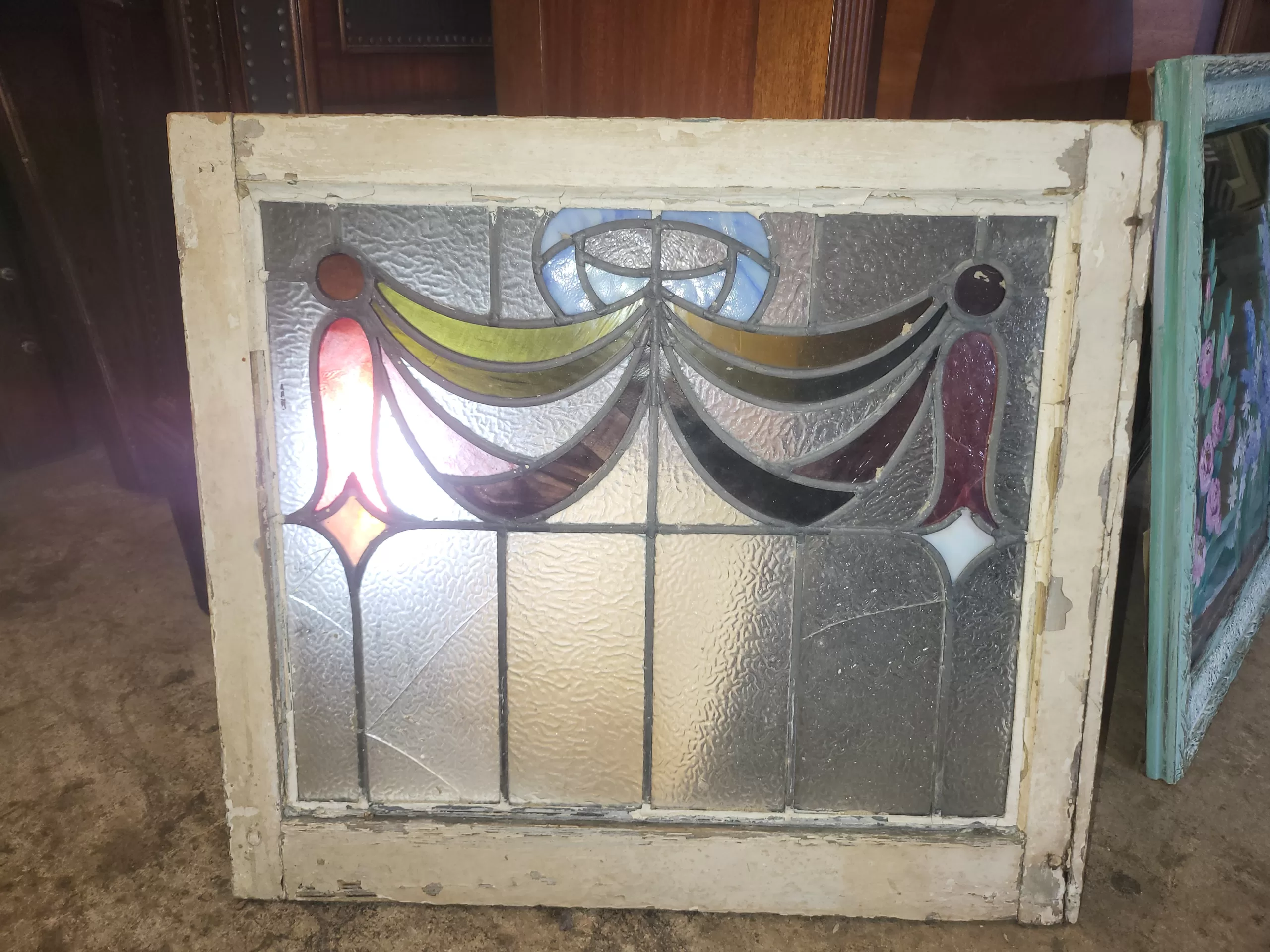 Small Antique Stained Glass Window - Long Valley Traders
