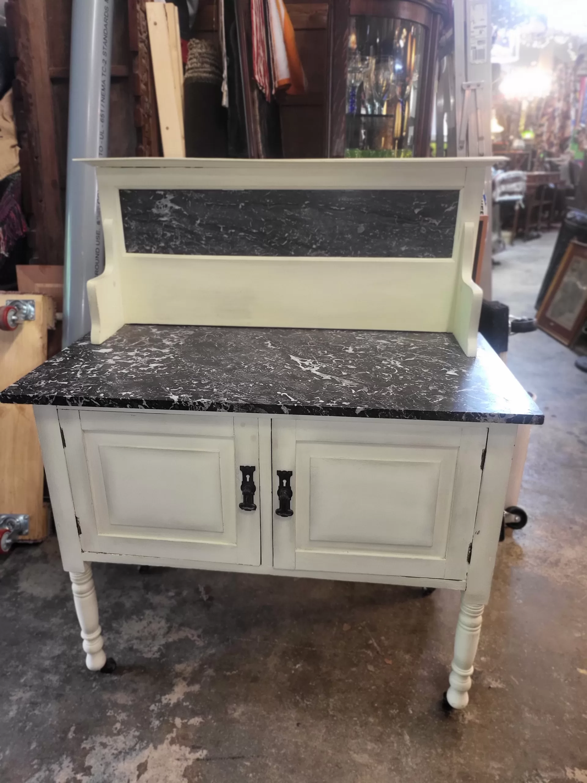 Vintage Country Kitchen Prep / Appliance Station Marble Top Table ...