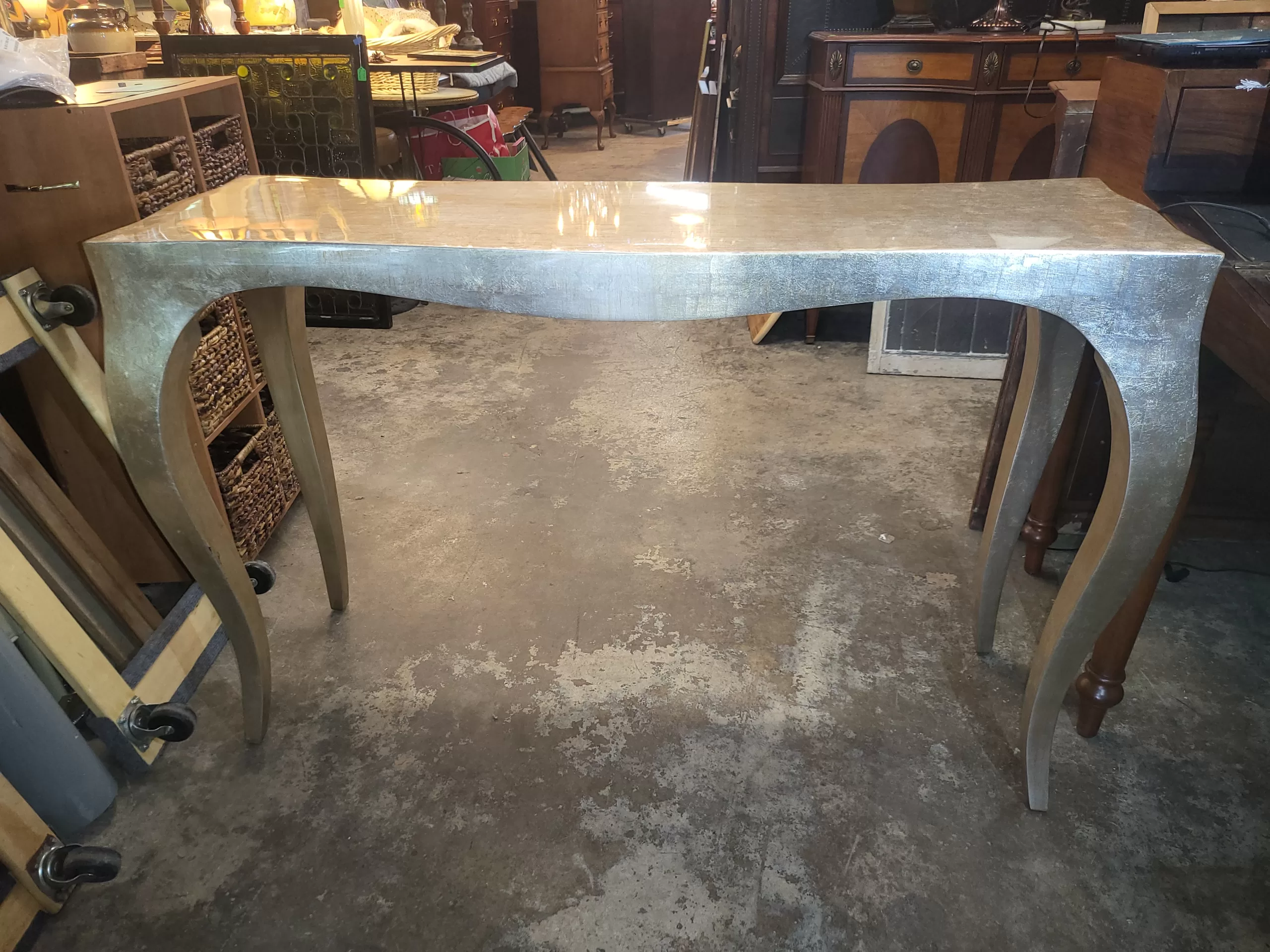 Long Modern Silver / Gold Design Console / Hall Table - Long Valley Traders