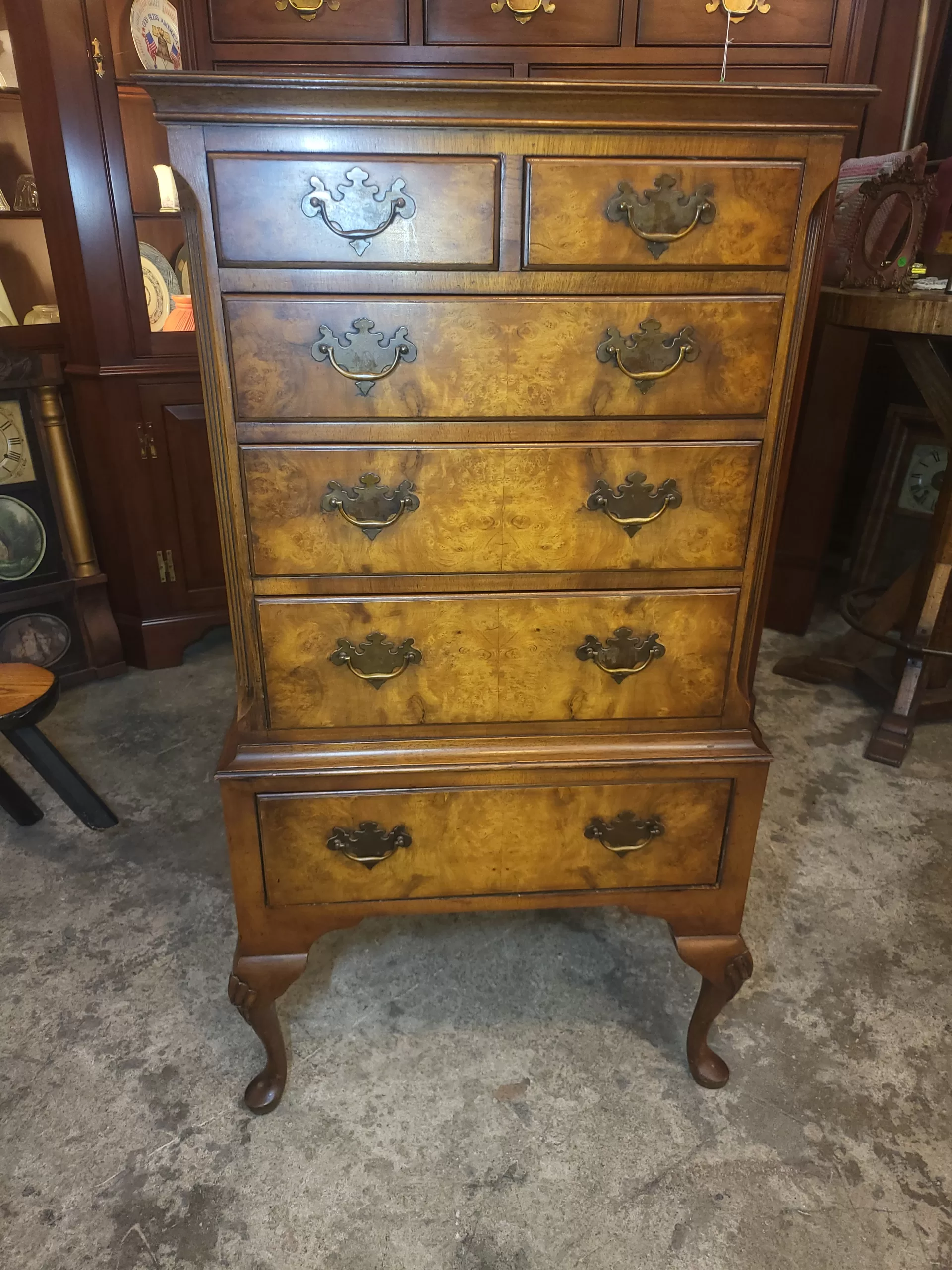 Petite Burl / Walnut Ladies 6 Drawer Dresser / Chest - Long Valley Traders