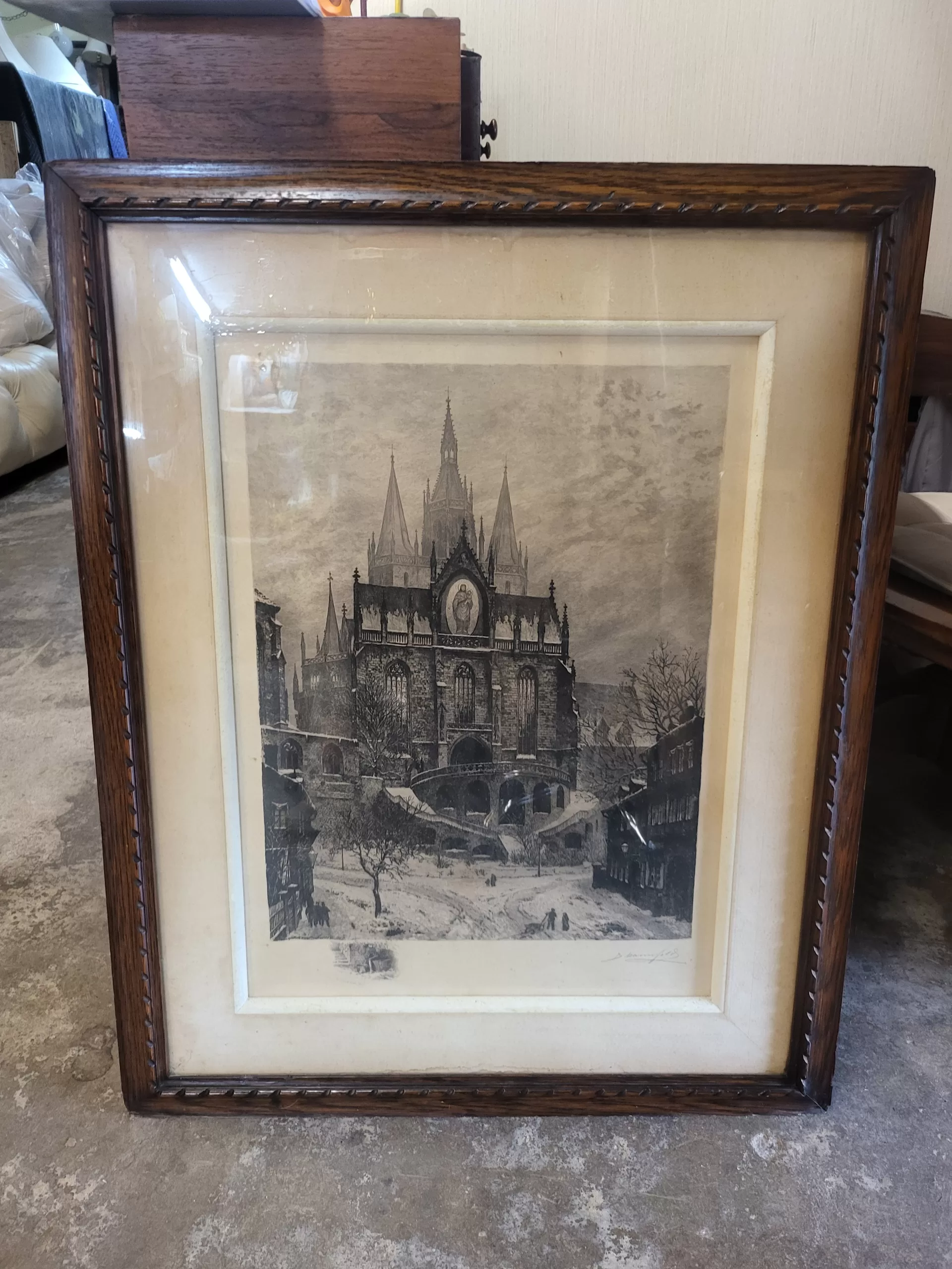 Original Framed Print of Gothic Church Painting by German Artist ...