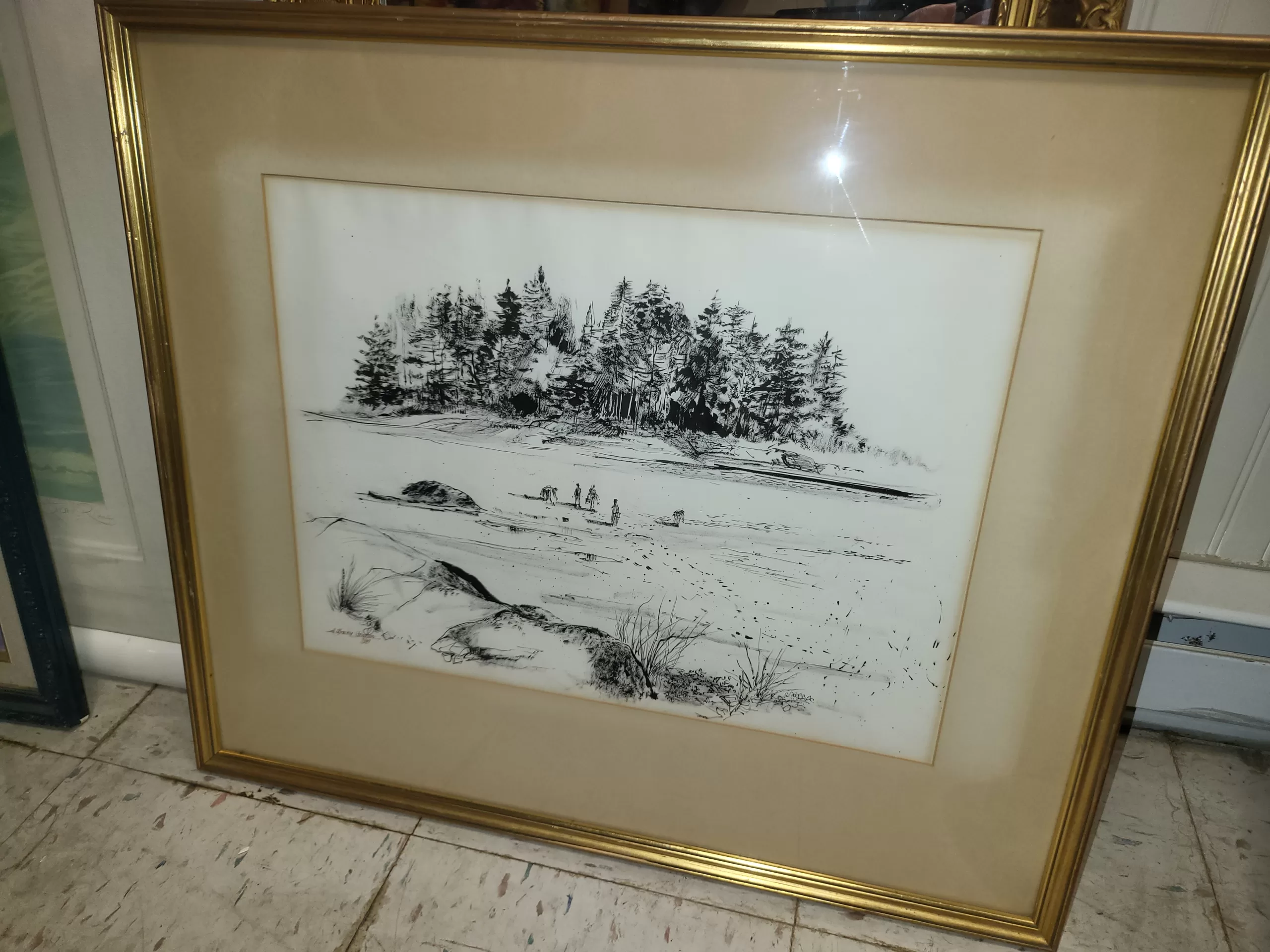 Framed and Signed Original Art by A. Brockie Stevenson 1969 Pen and Ink ...