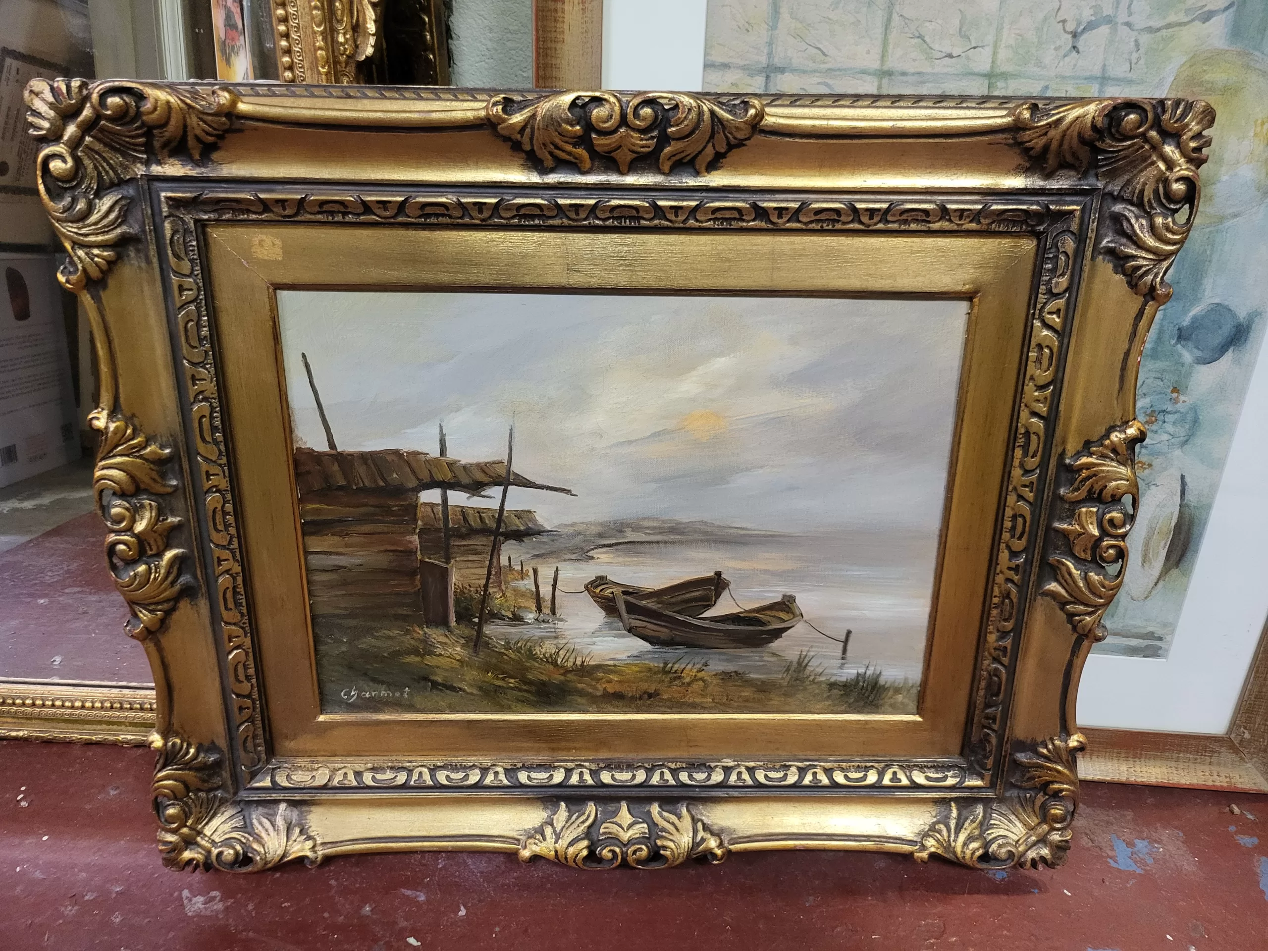 Original Art Oil on Canvas Painting Beautiful Boat / Water Scene ...