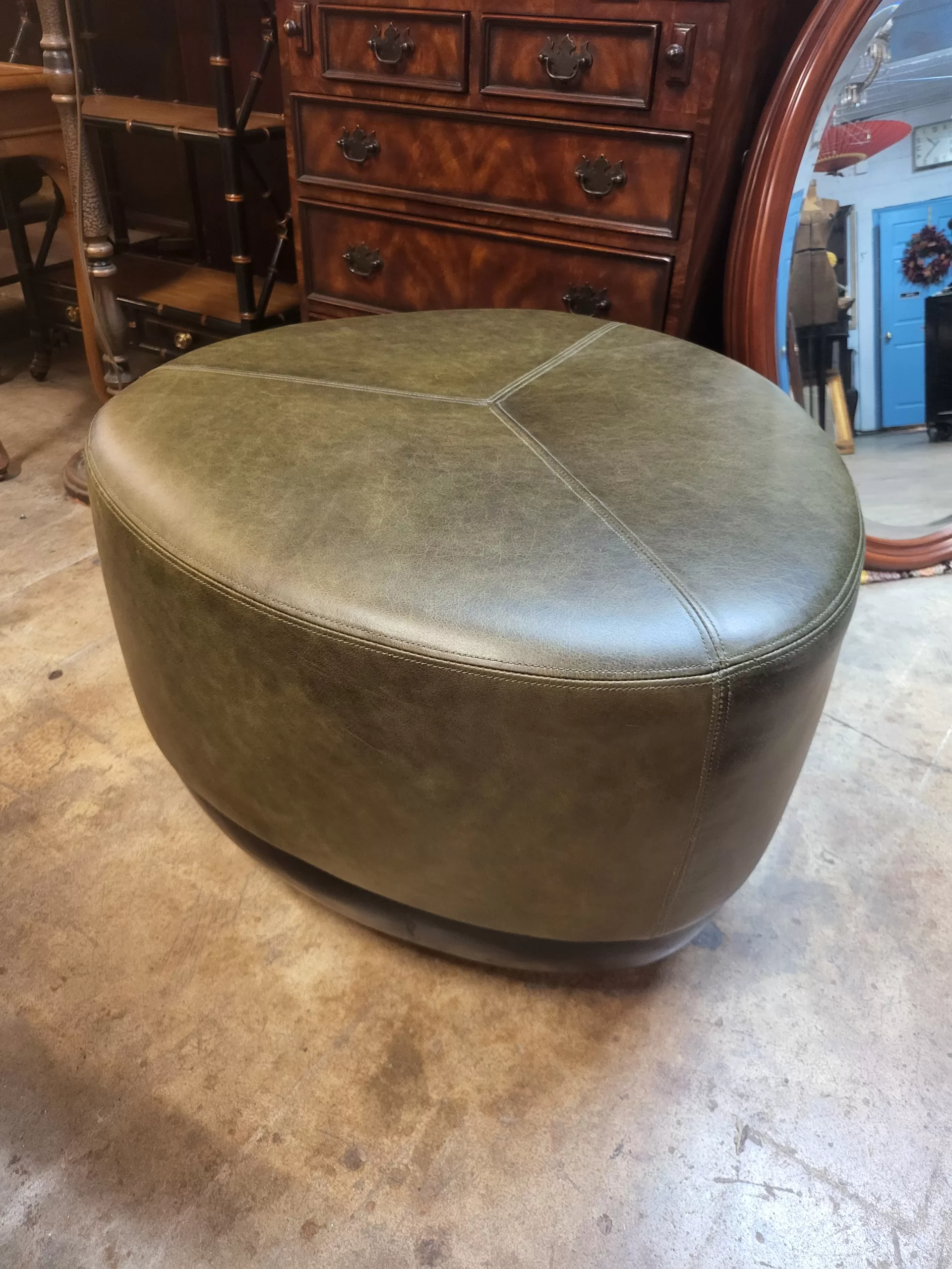 Union Home Company Sturdy Green Leather Ottoman - Modern / Contemporary ...
