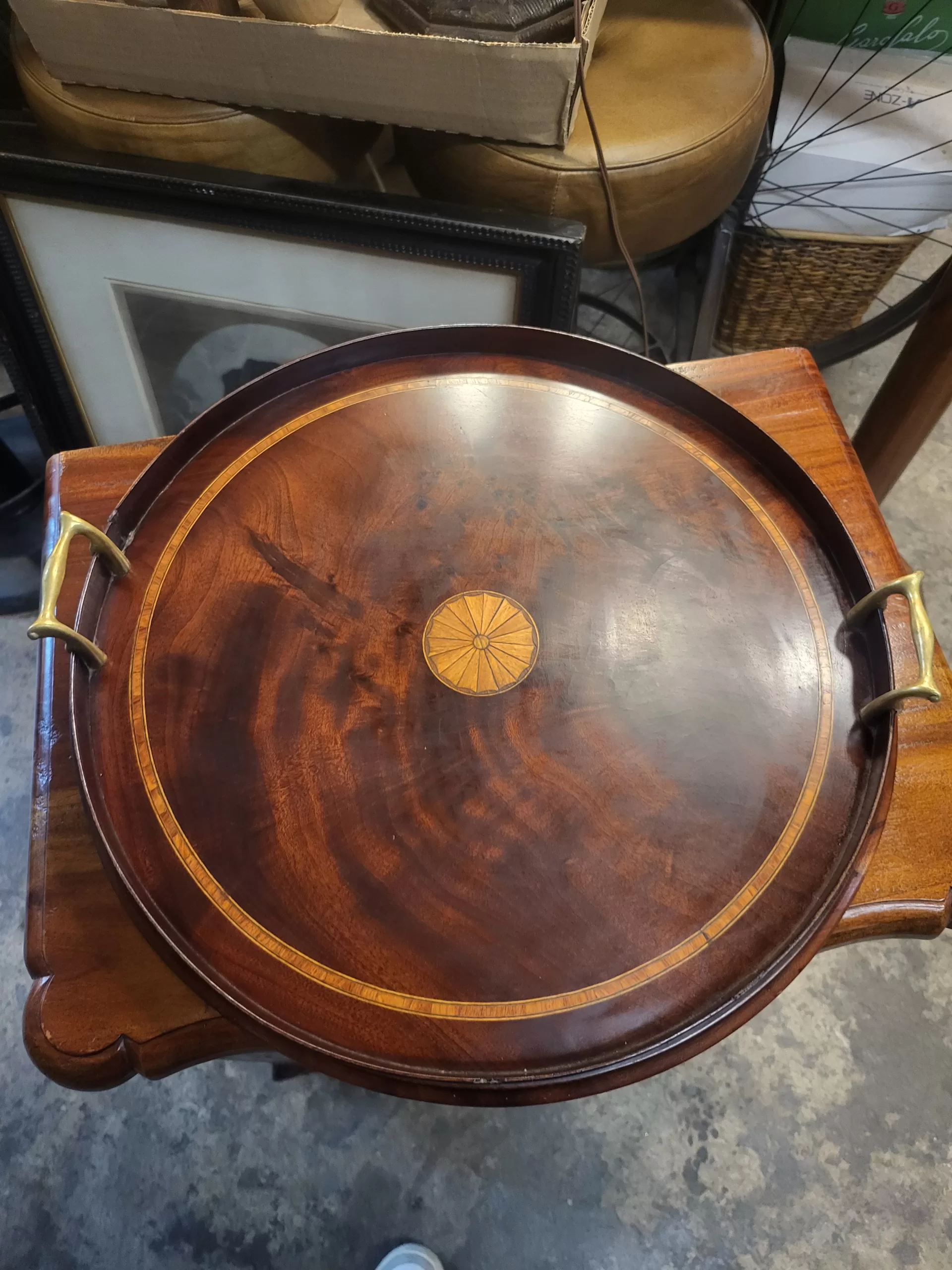 Antique Flame Mahogany Serving Beverage Tray with Centerpiece Wood ...