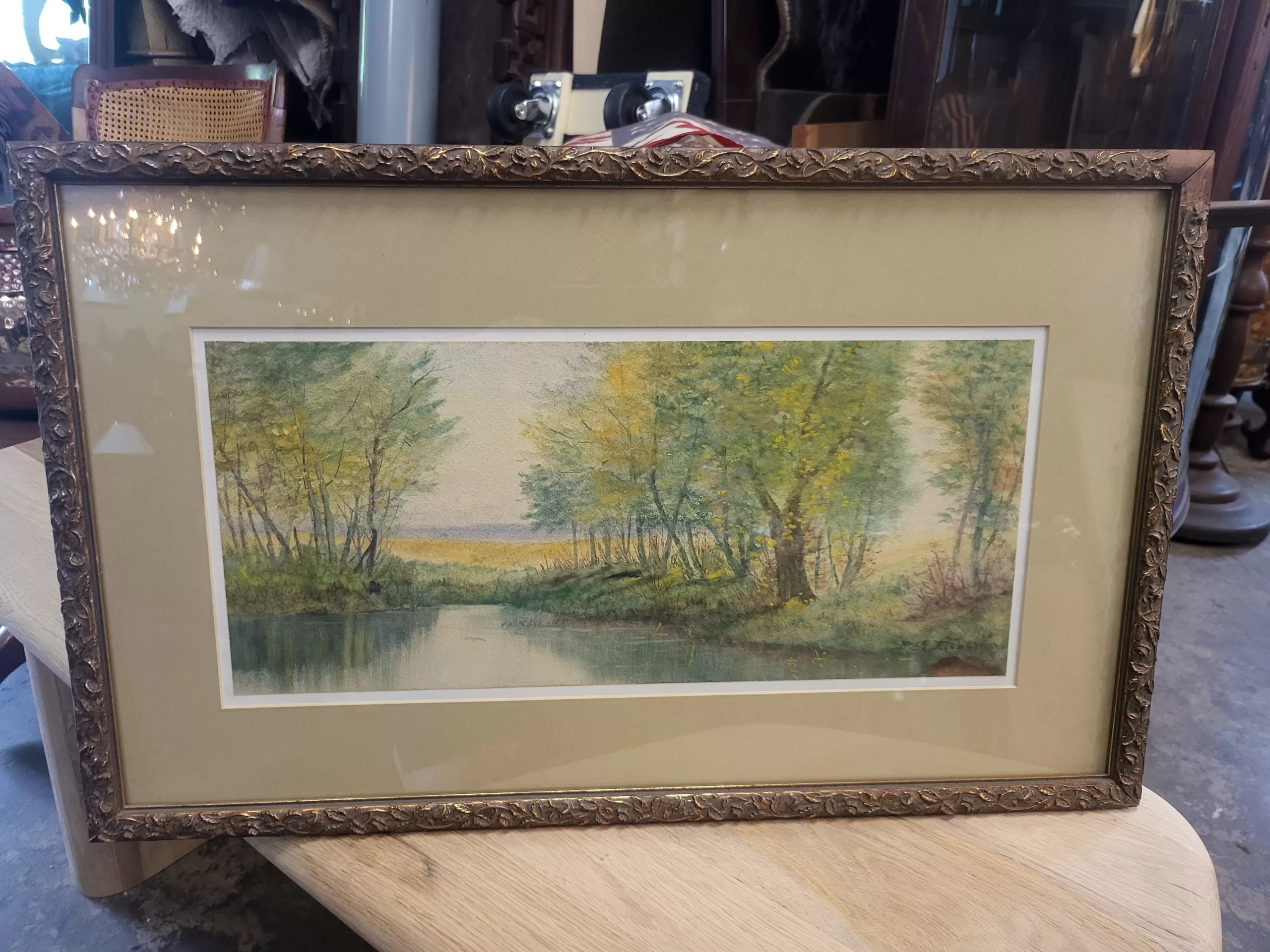 Antique 1916 Original Art Painting Signed and Framed - Stream and Trees ...