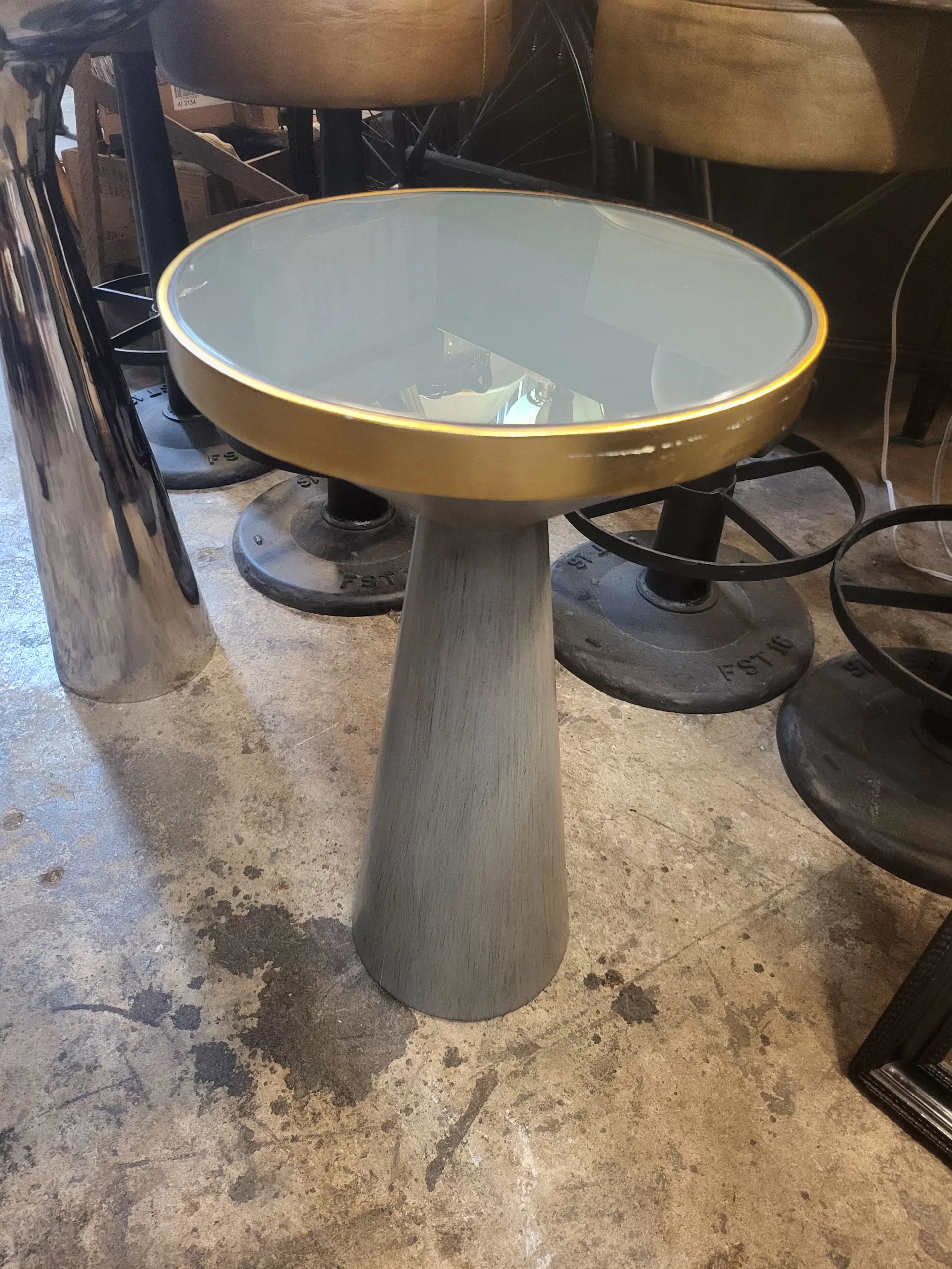Glass Top Round Modern Pedestal Drinks Table - Long Valley Traders