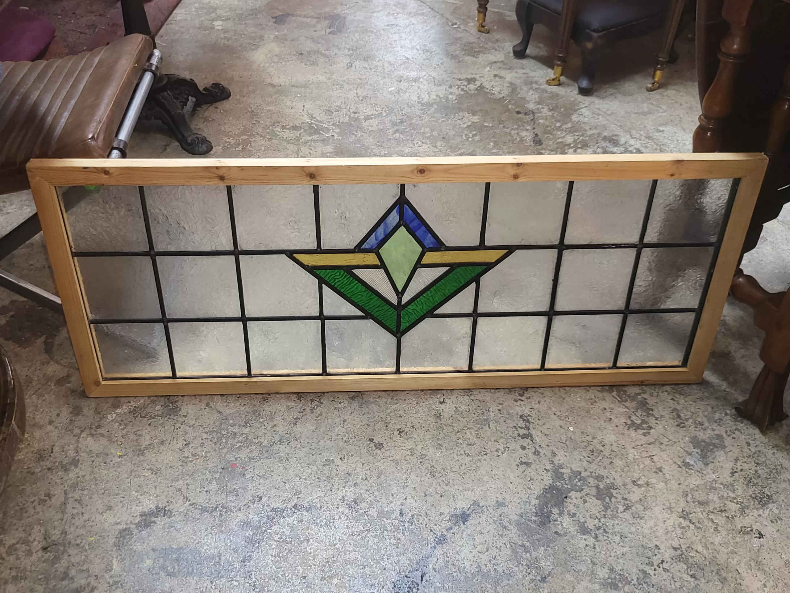 Long Modern Stained Glass Window - Nice New Pine Wood Frame - Long ...