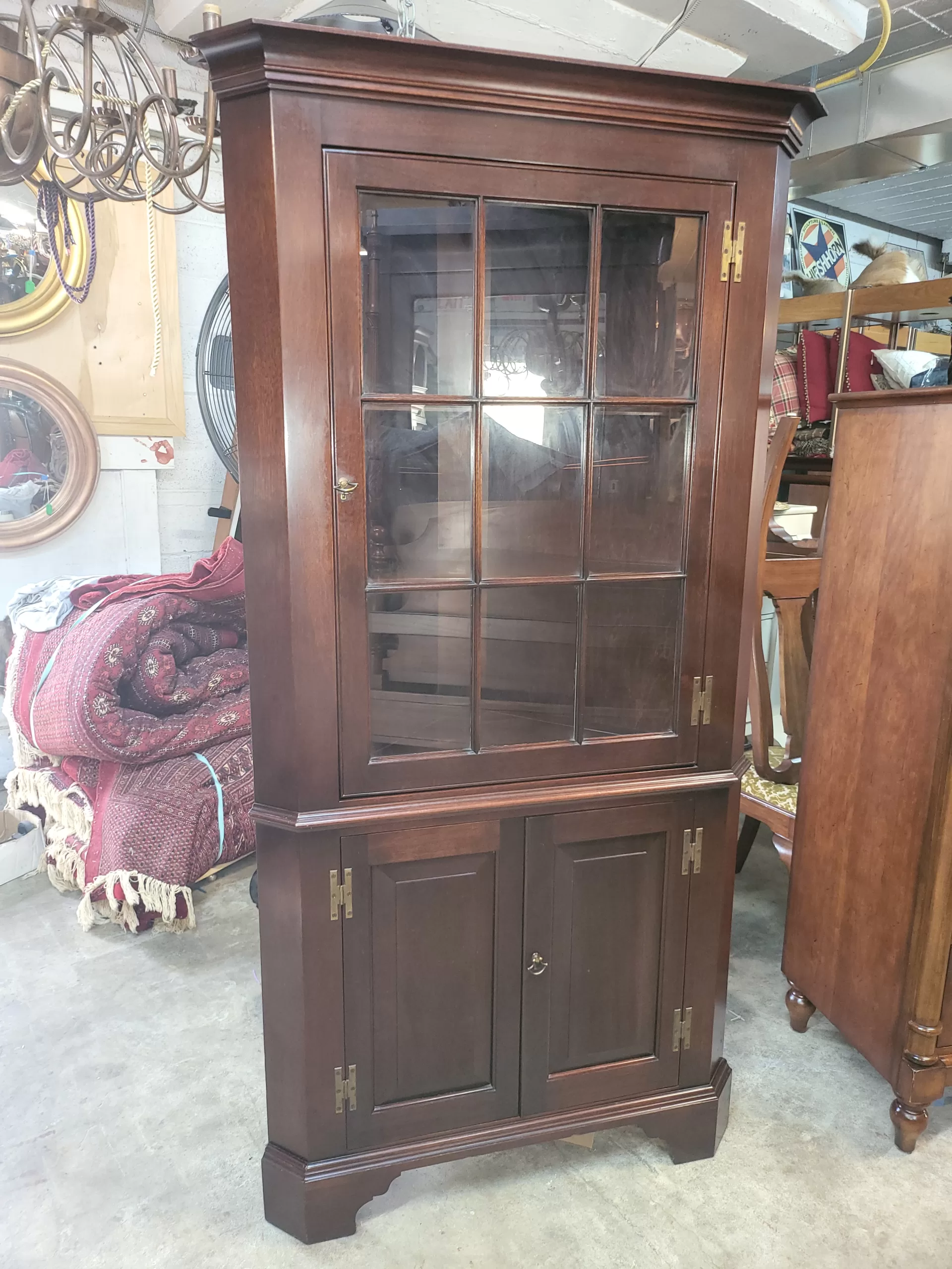 Henkel Harris Solid Mahogany Corner Cabinet - 9 Glass Panels - 2 ...