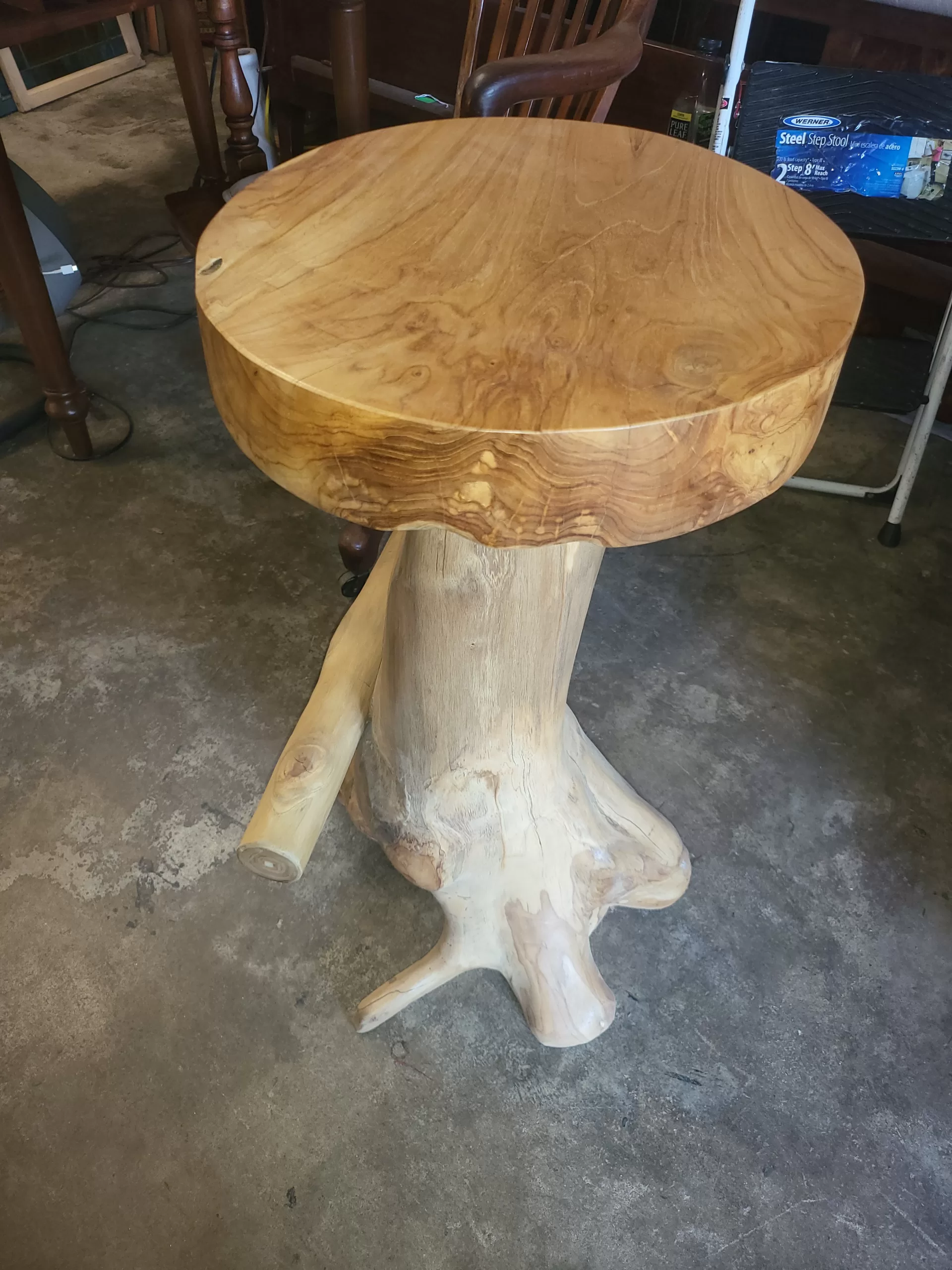Rustic Handmade Solid Teak Stump Stool - Thick Slab Wood Top - Long ...