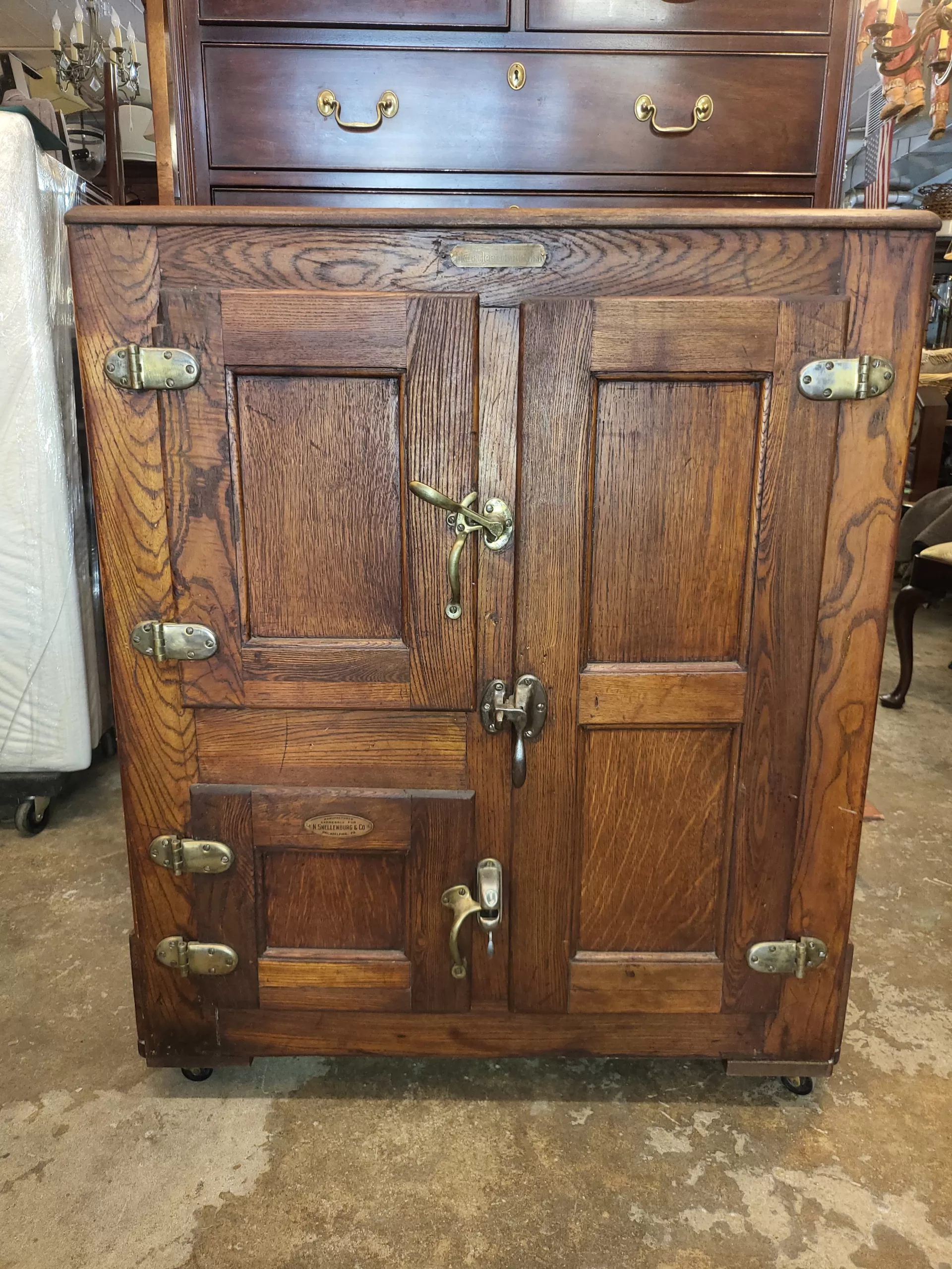 Antique Solid Oak Ice Box on Wheels - Long Valley Traders